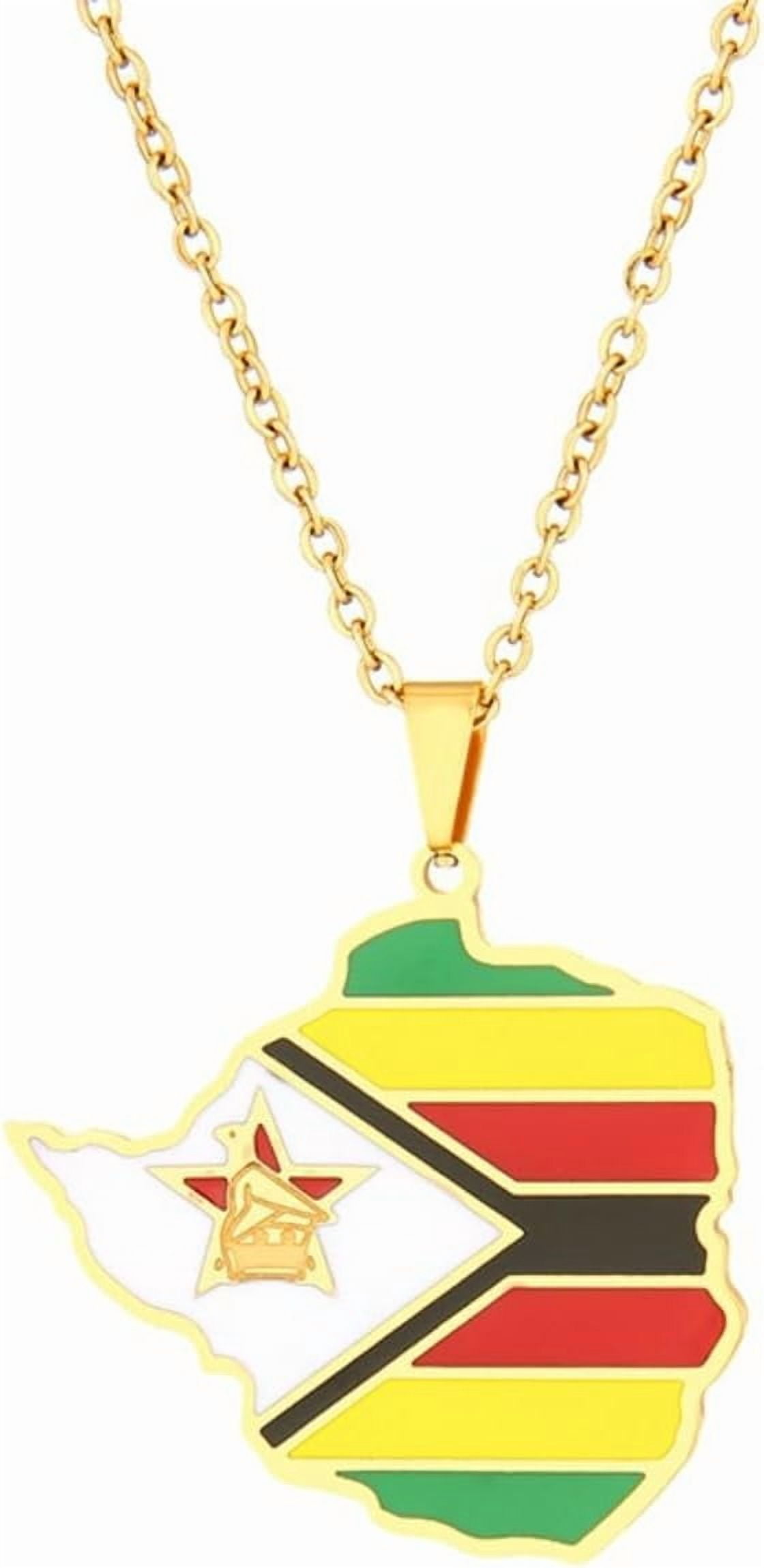 Map of Zimbabwe Flag Pendant Necklaces For Women Men Stainless Steel ...