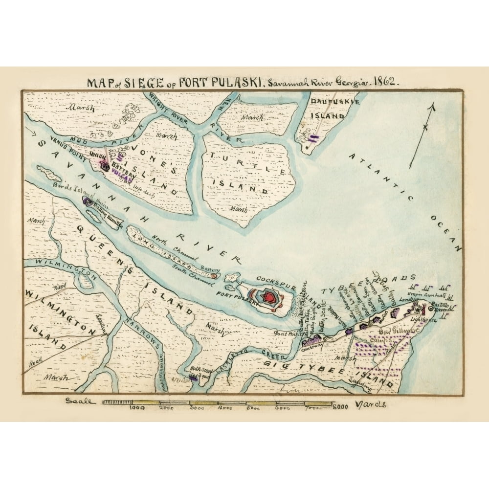 Map of siege of Fort Pulaski : Savannah River Georgia. 1862. Poster ...