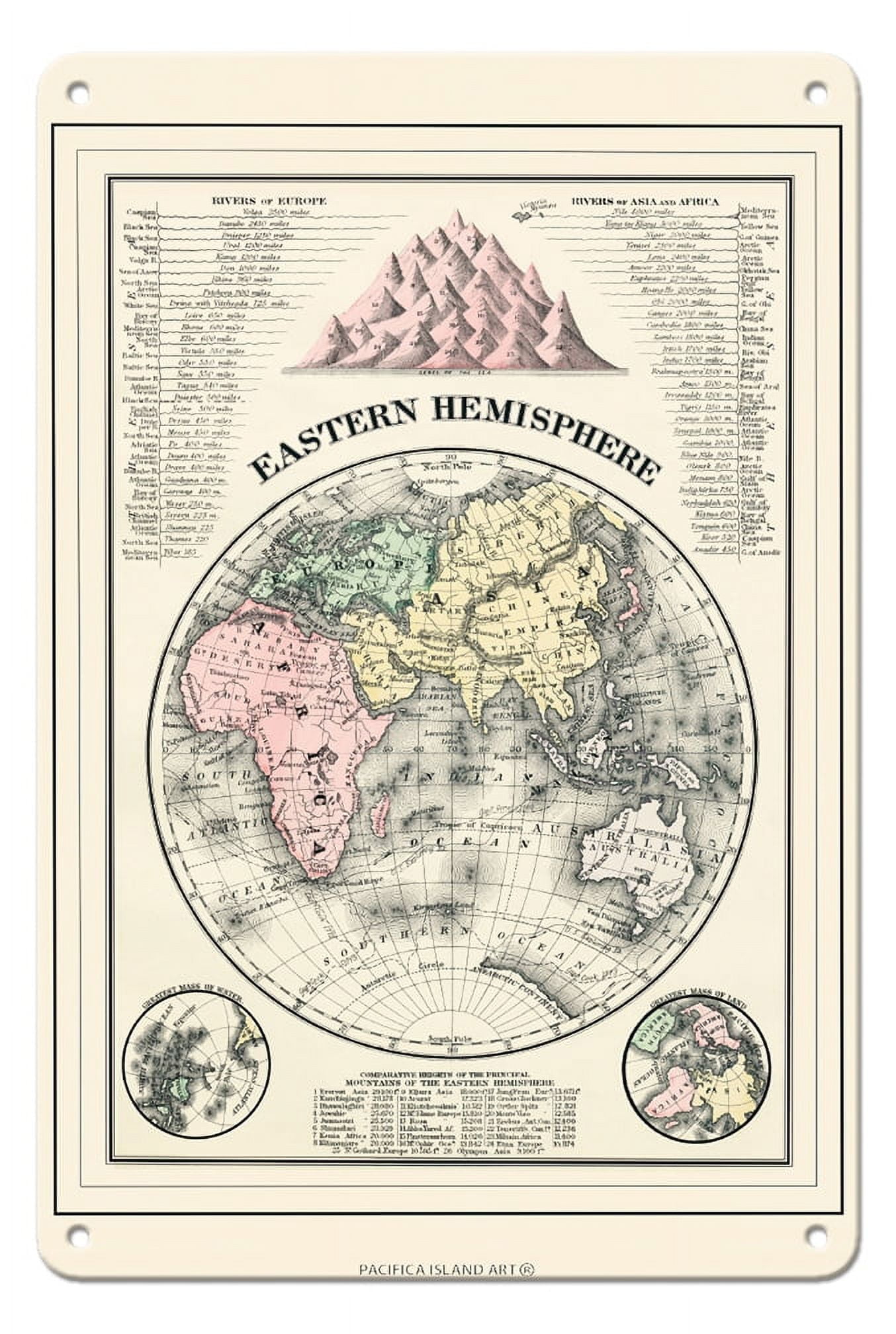 Map of the Eastern Hemisphere - Vintage Colored Cartographic Map by ...