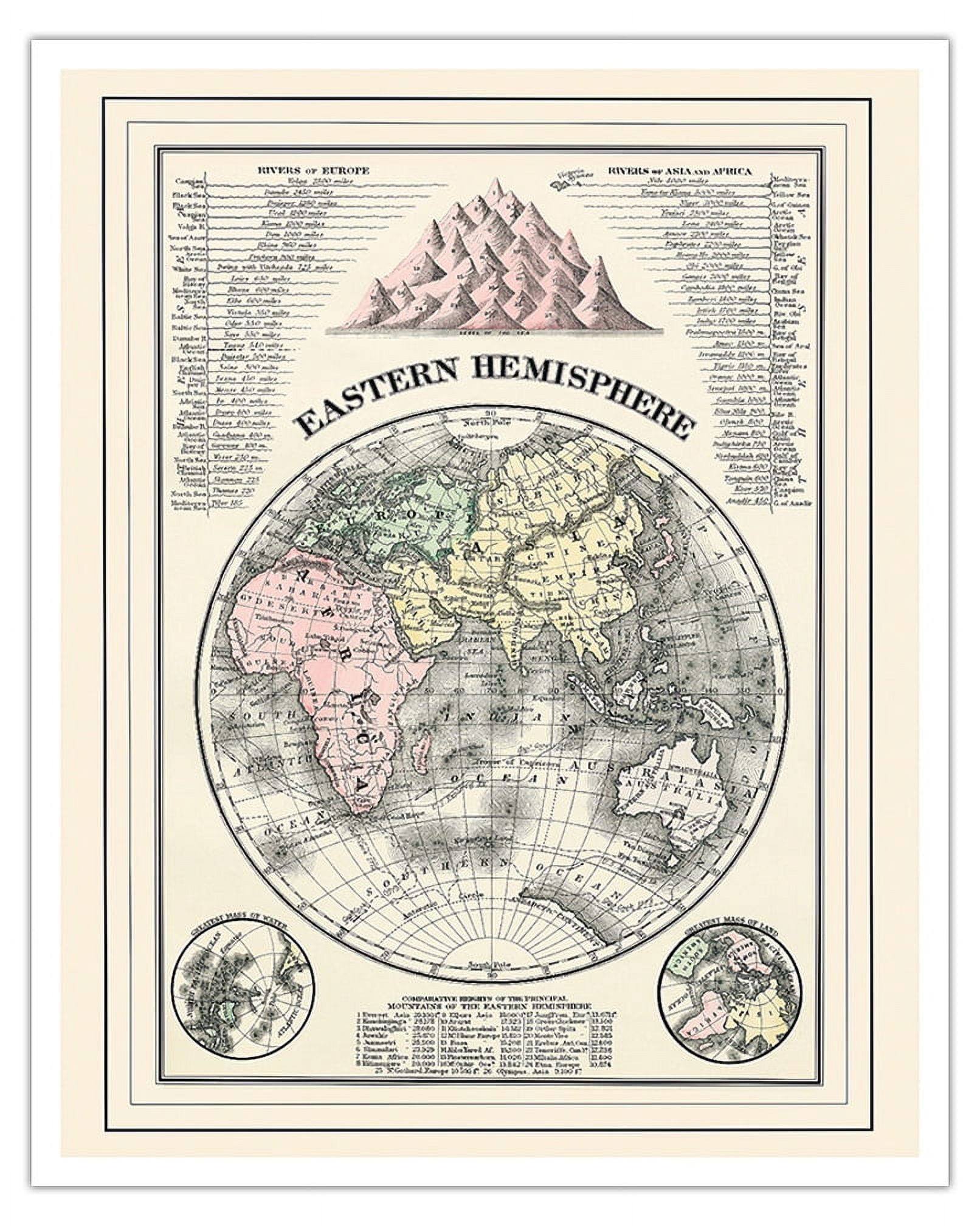 Map of the Eastern Hemisphere - Vintage Colored Cartographic Map by ...