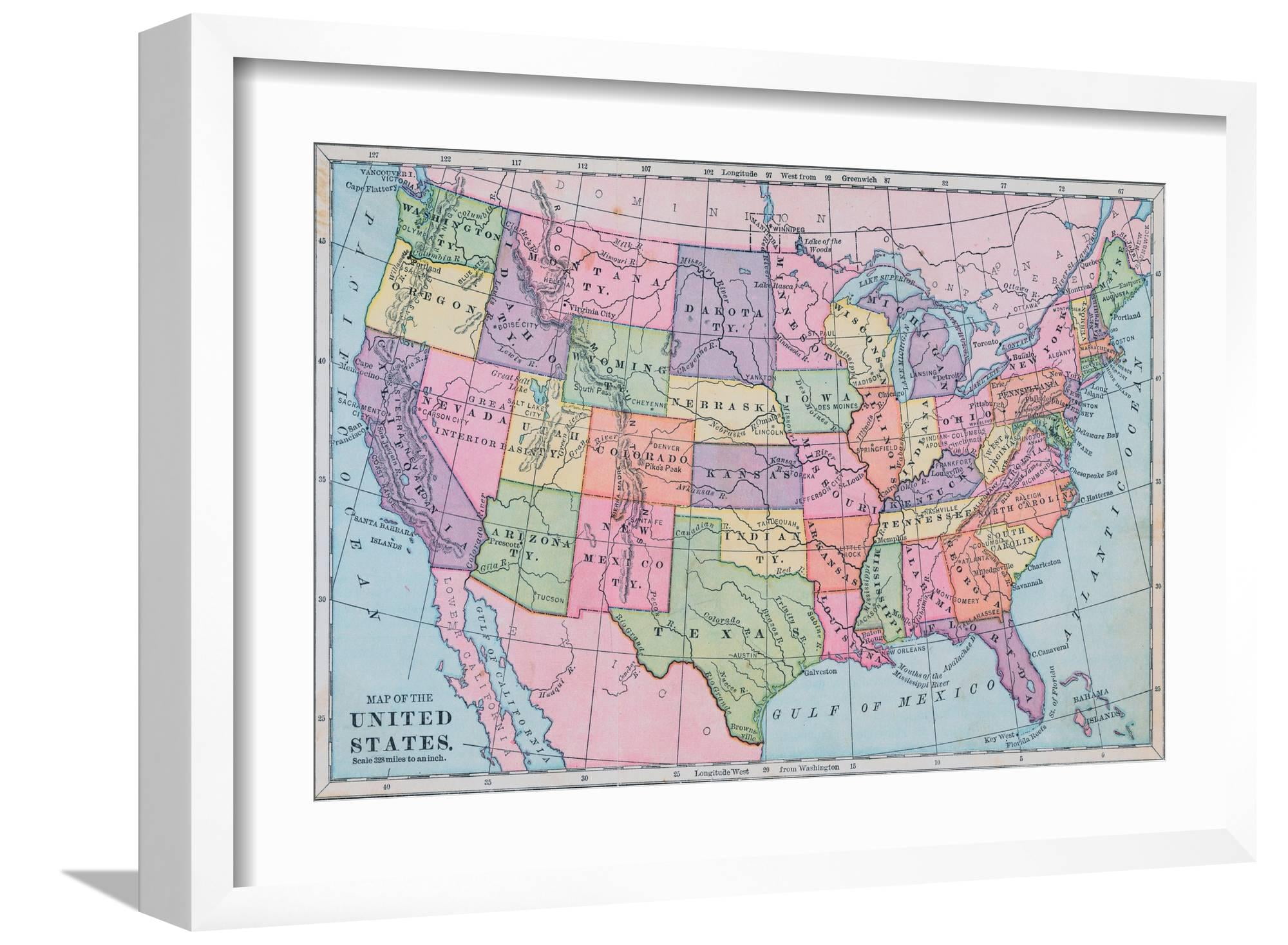 Art.com Map of the United States of America Giclee Print, White Frame ...