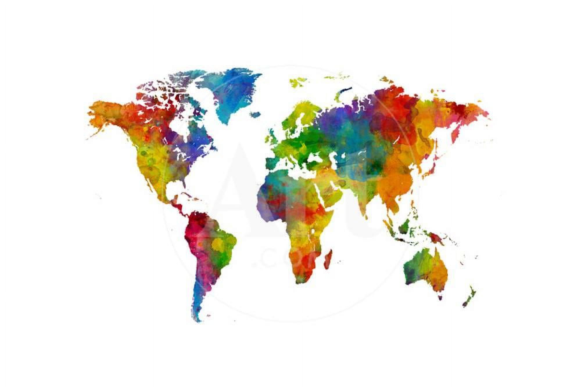 Map of the World Map Watercolor, Unframed Art Print Wall Art by Michael ...