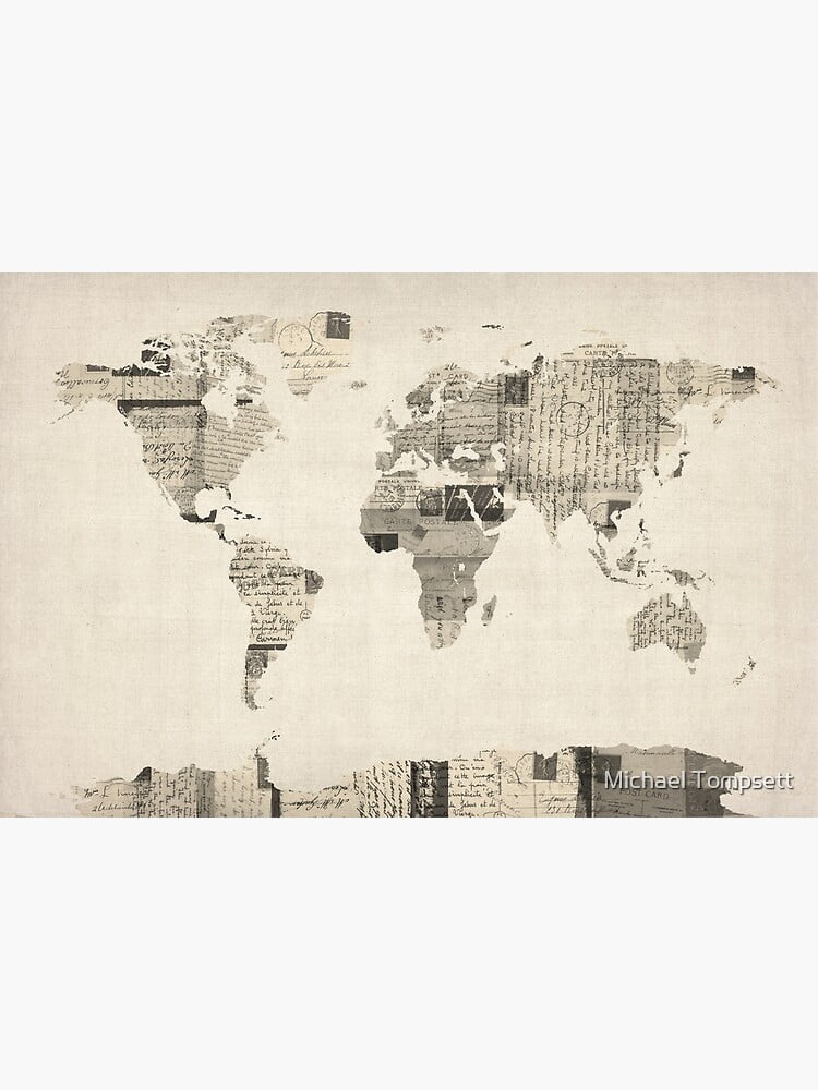 Map of the World Map from Old Postcards Canvas Poster Decor Landscape ...