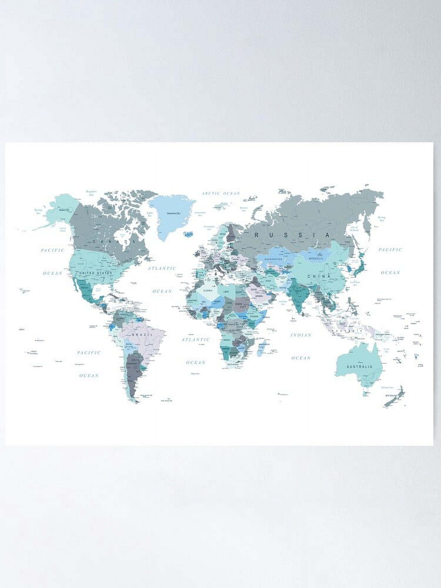 Map of the World in shades of Teal Poster - Walmart.com