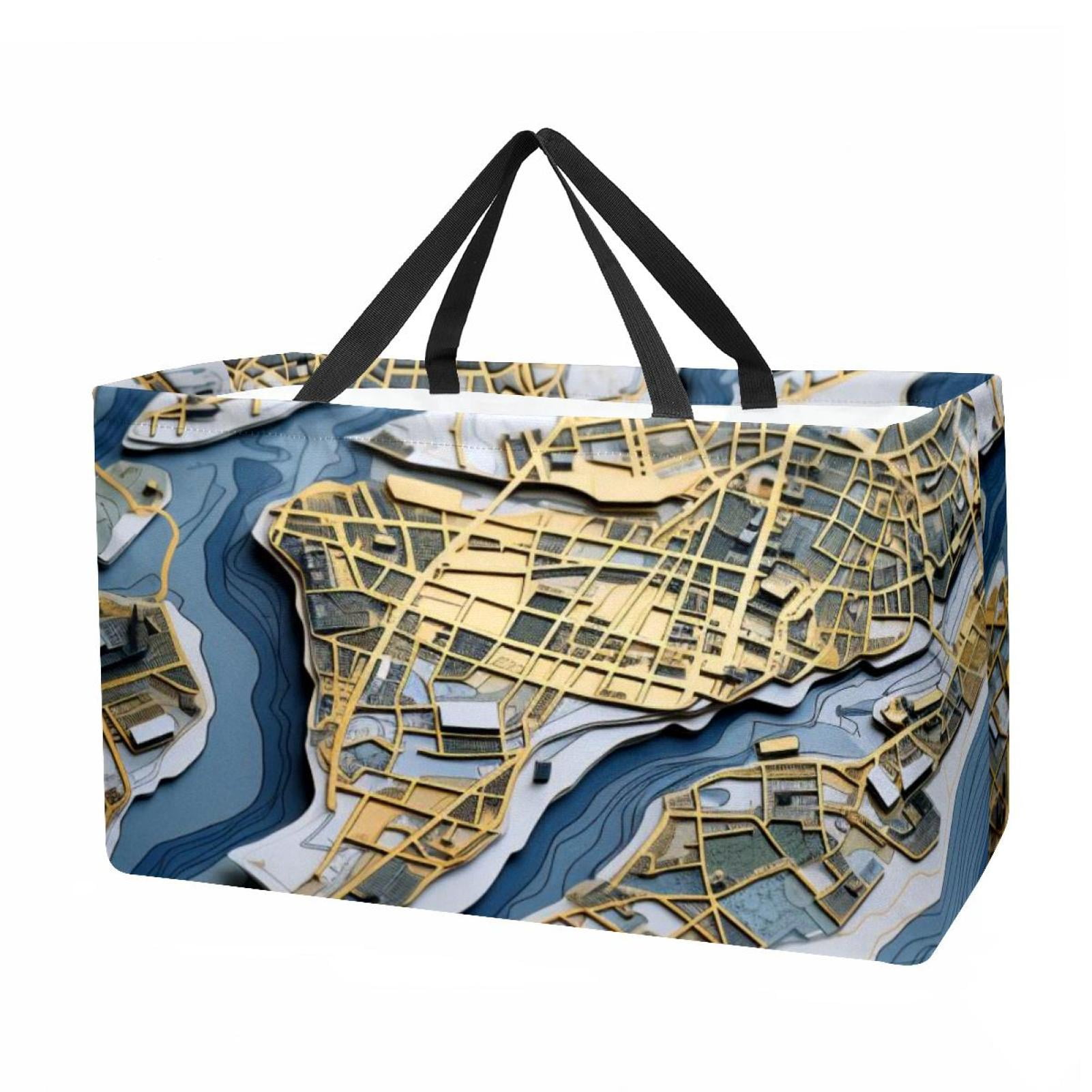 Map section Collapsible Oxford Cloth Storage Bins Toy Basket Tote Bag ...