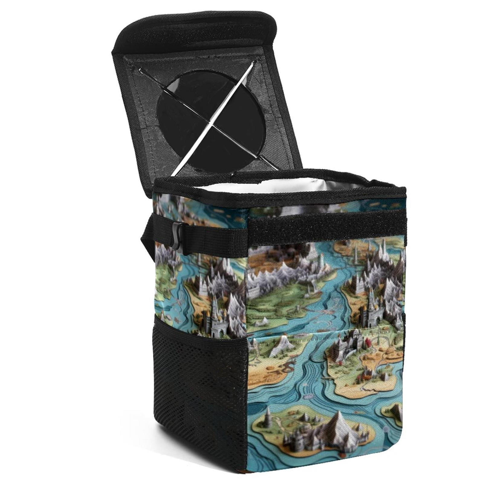Map section Foldable Car Trash Bin with Lid, Leak-proof Mini Garbage ...