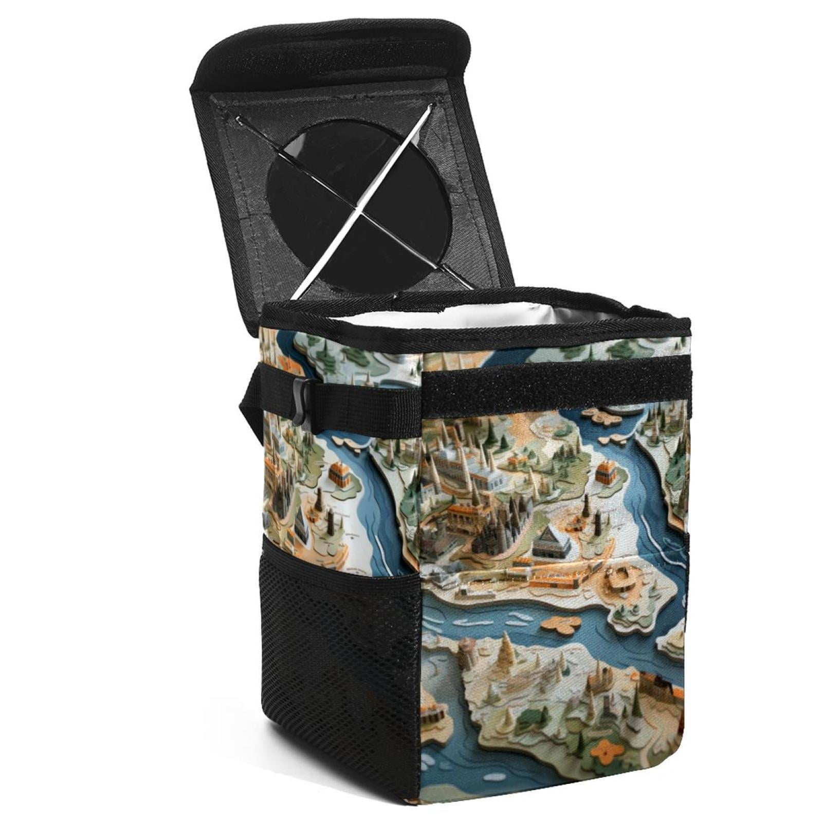 Map section Foldable Car Trash Bin with Lid, Leak-proof Mini Garbage ...