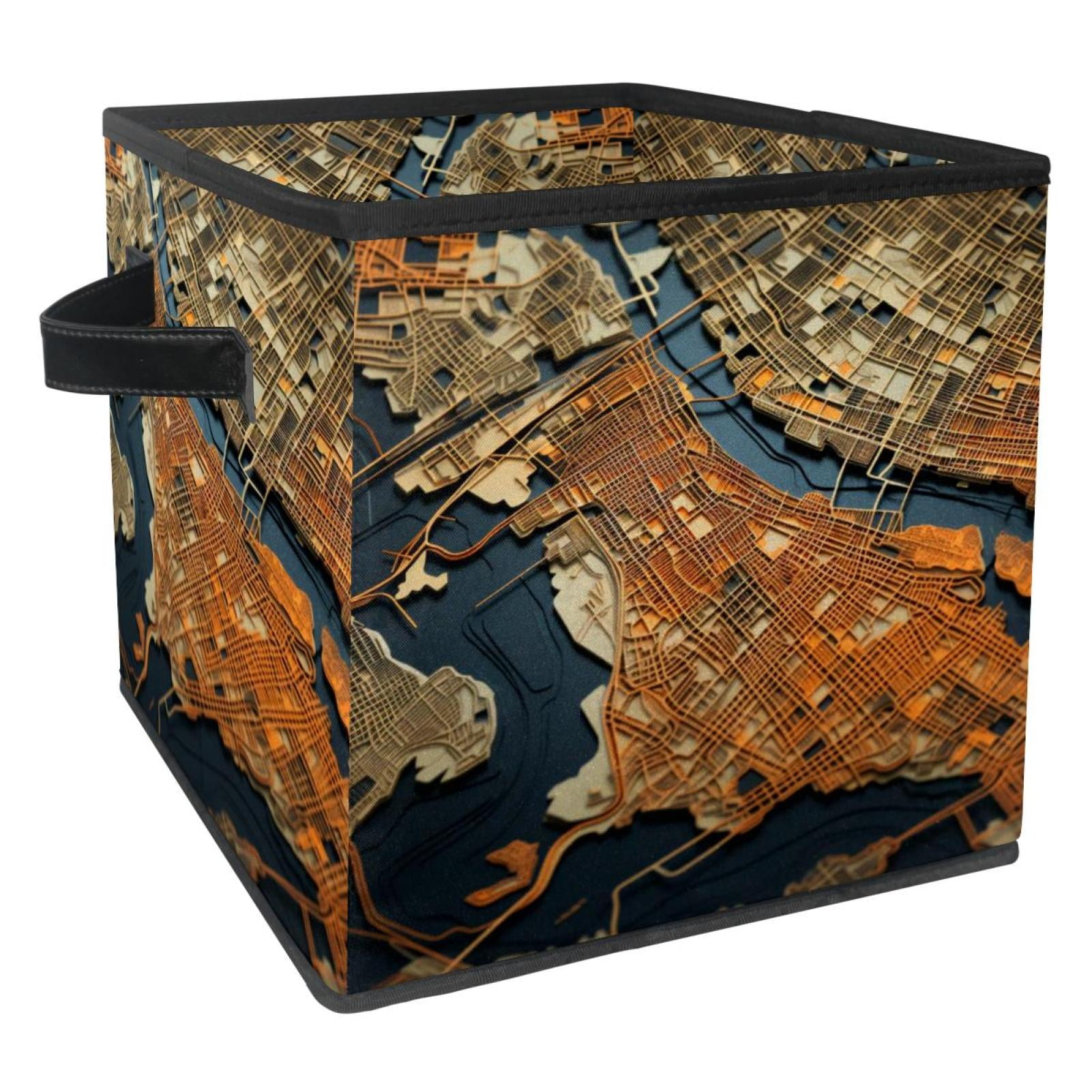 Map section Foldable Clothes Storage Bins with Handle, 10.8"x10.5"x10.6 ...