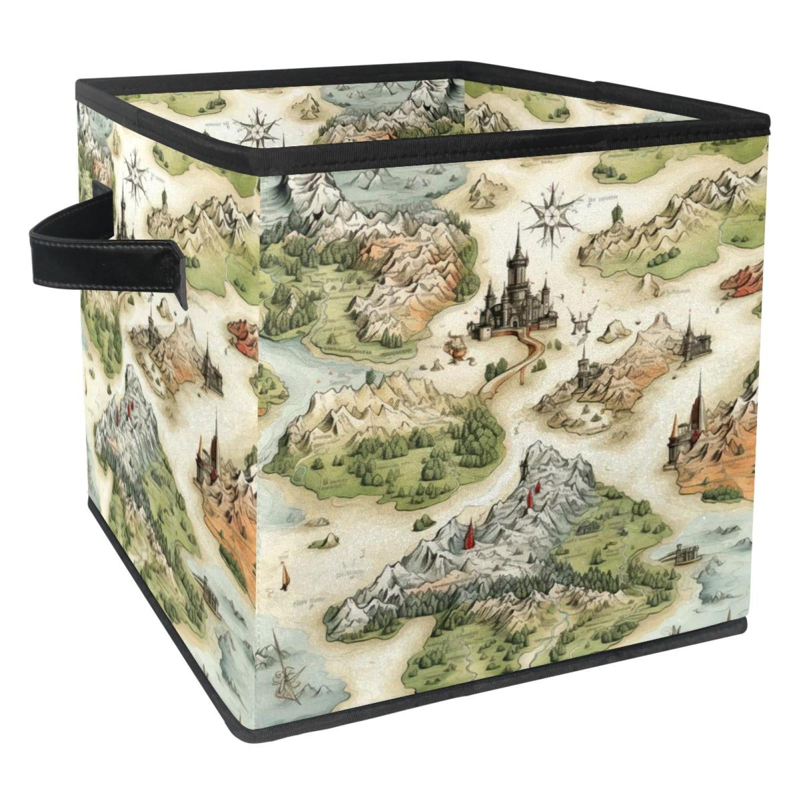 Map section Foldable Cube Organizer with Handle, 10.8"x10.5"x10.6 ...
