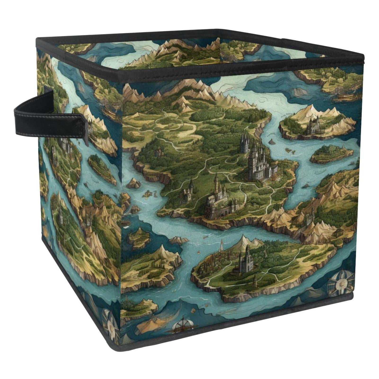 Map section Foldable Storage Basket with Handle, 10.8"x10.5"x10.6 ...