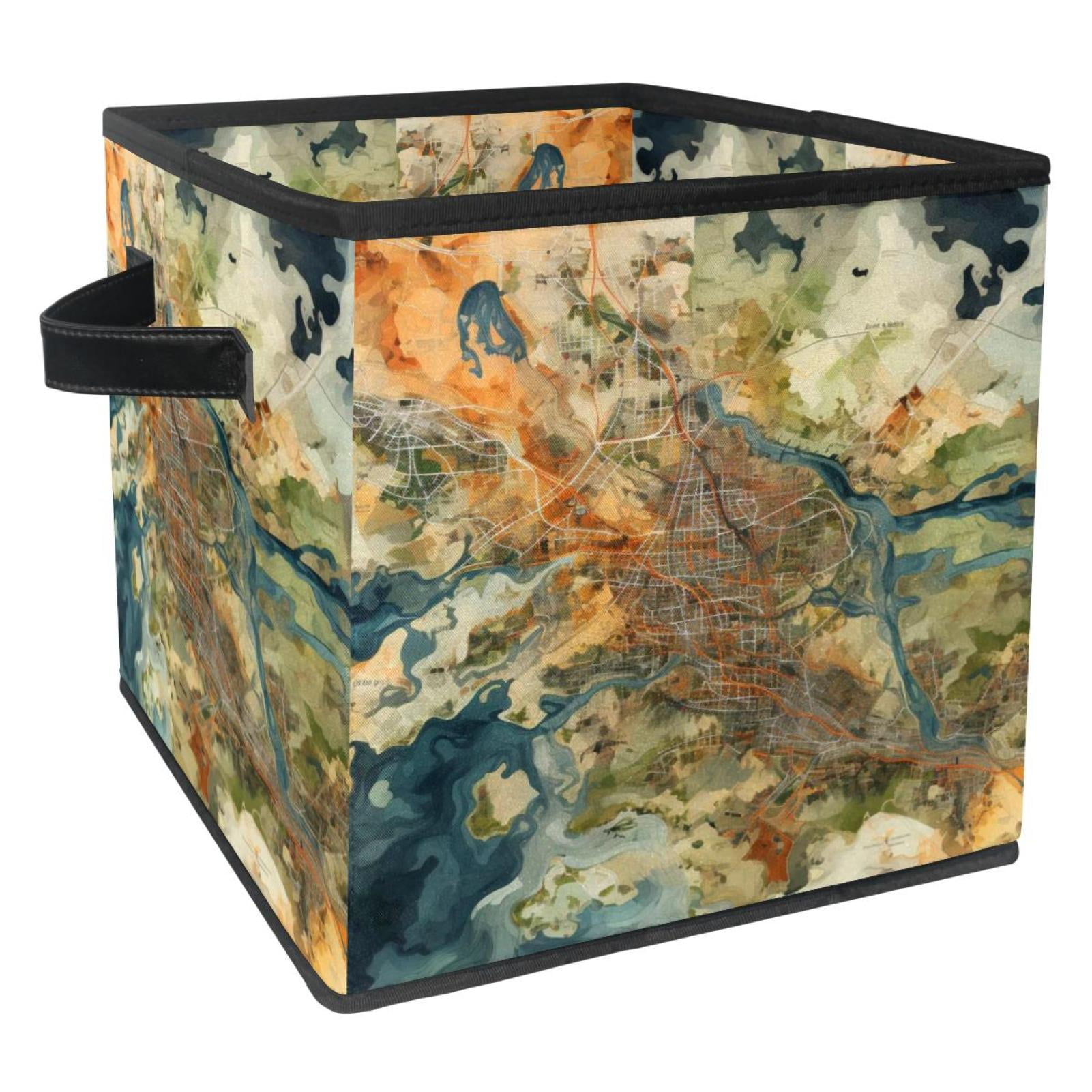 Map section Foldable Storage Basket with Handle, 10.8"x10.5"x10.6 ...