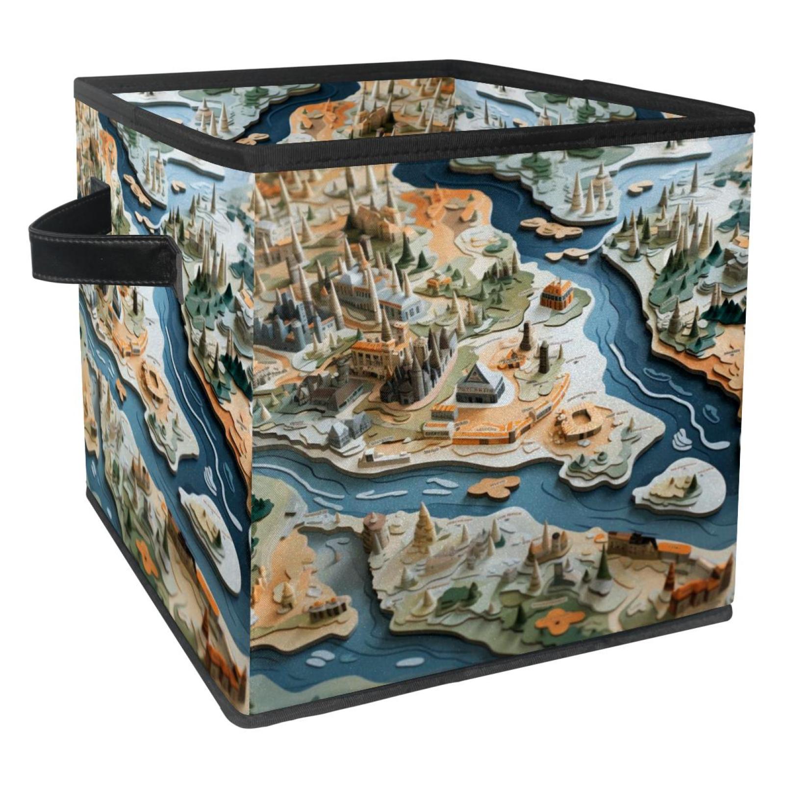 Map section Foldable Storage Baskets Toy Storage with Handle 10.8"x10.5 ...