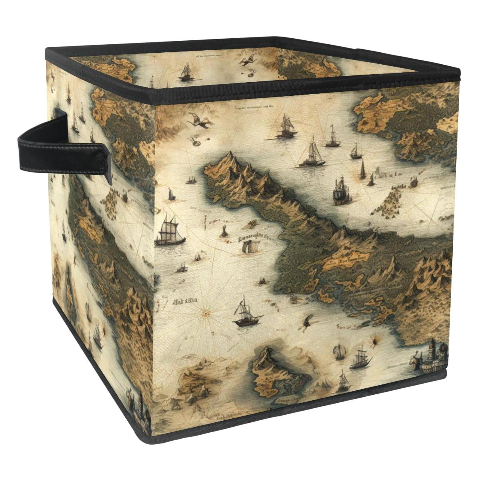 Map section Foldable Storage Bin with Handle, 10.8"x10.5"x10.6", Large ...