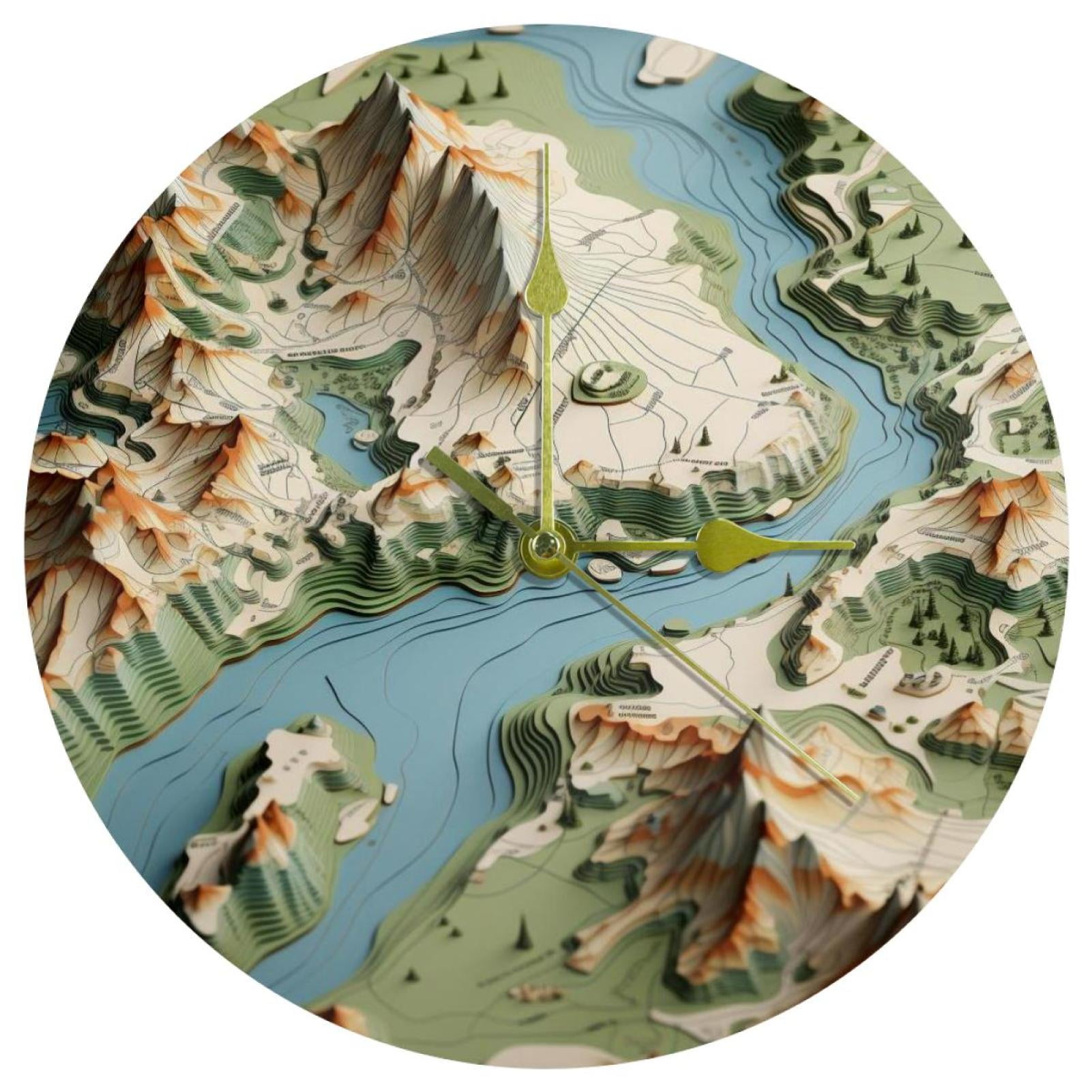 Map section Modern Round Acrylic Wall Clock 9.8 Inches Silent Non ...