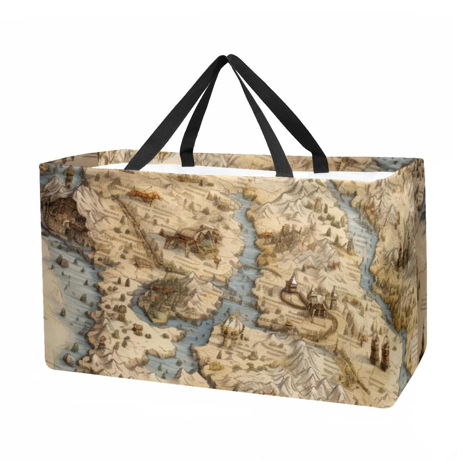 Map section Reusable Foldable Picnic Basket Tote Bag Large Capacity ...