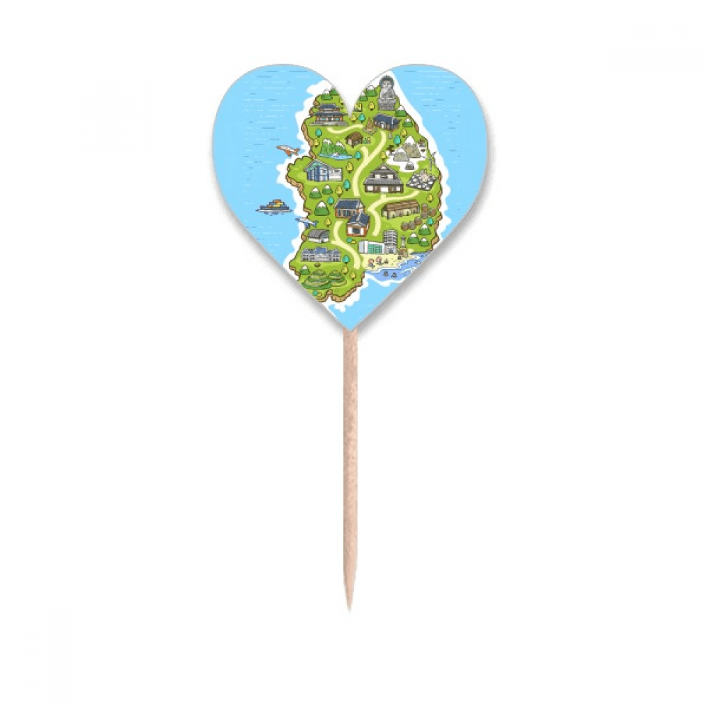 Map showing popular landmarks in Korea Toothpick Flags Heart Lable ...