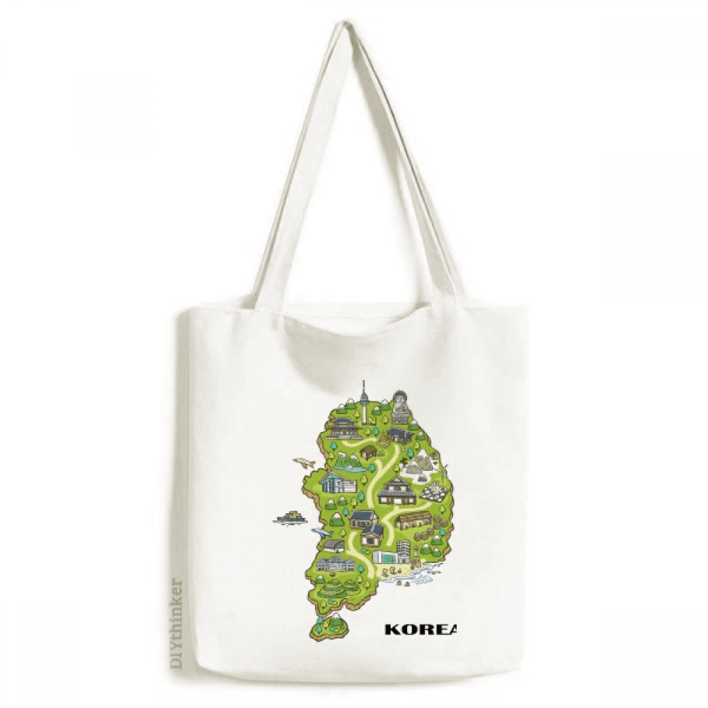 Map showing popular landmarks in Korea Tote Canvas Bag Shopping Satchel ...