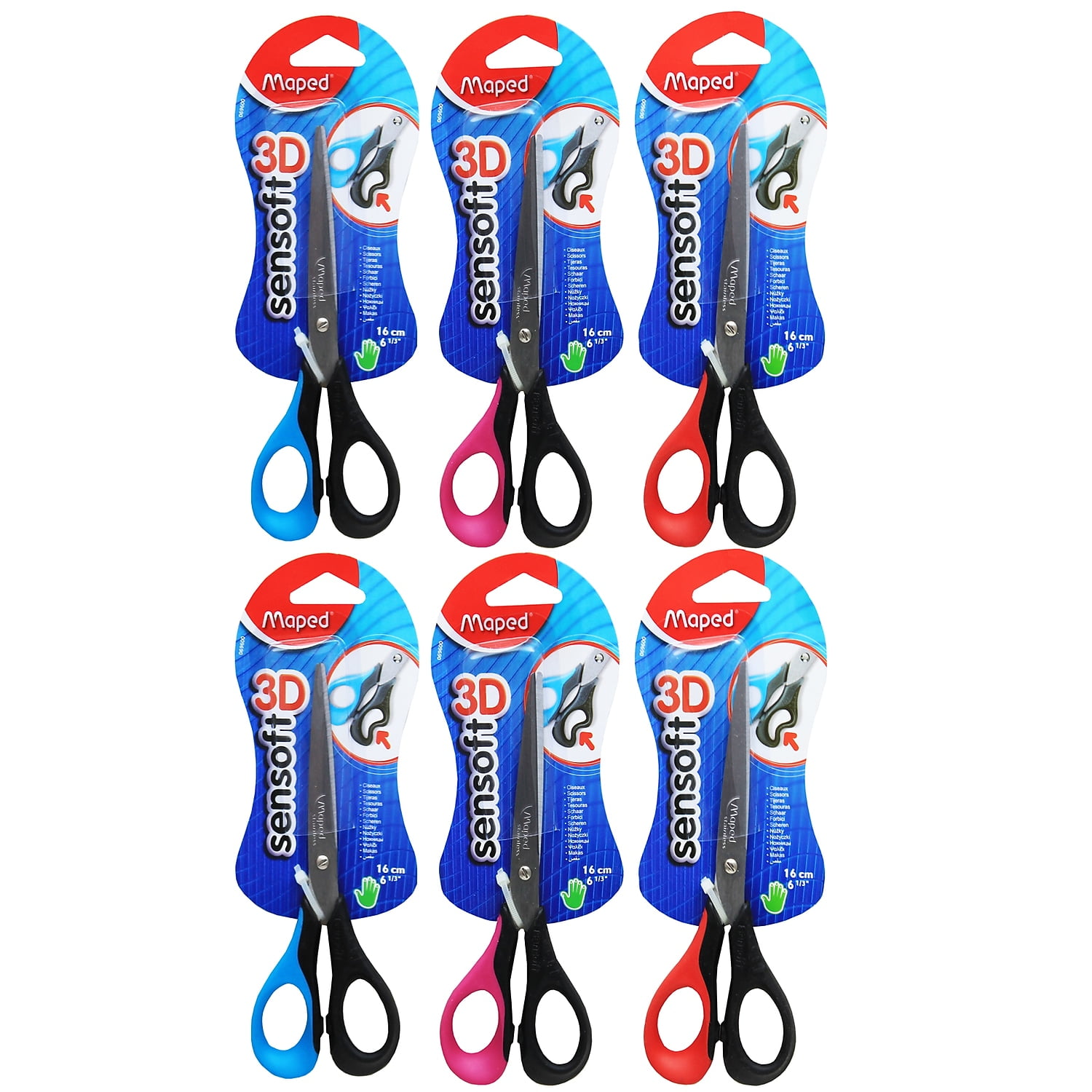 Maped 6" Sensoft Scissors for Lefties Pointed Tip Assorted Colors Pack ...