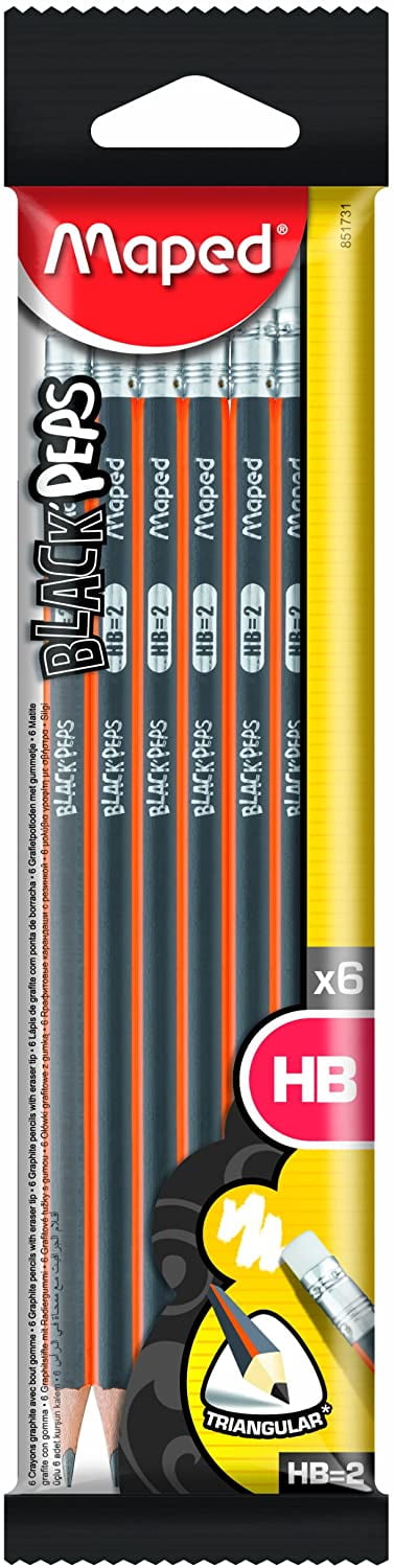 Maped Black'Peps Triangular Graphite #2 Pencils, Pack of 6 - Walmart.com