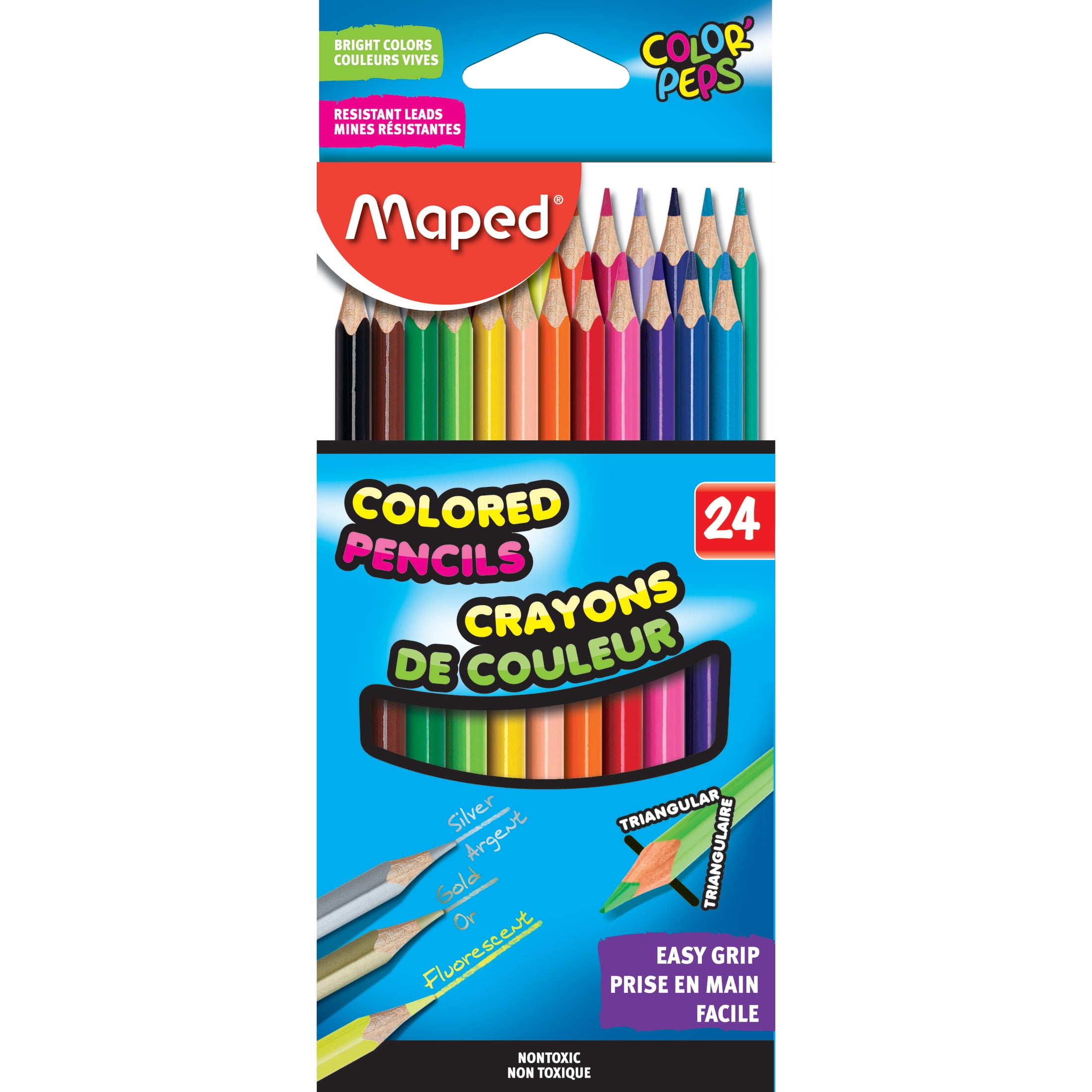 Maped Color'Peps Sharpened Colored Pencil Set, 24-Pencils, Elm Wood, 2 ...