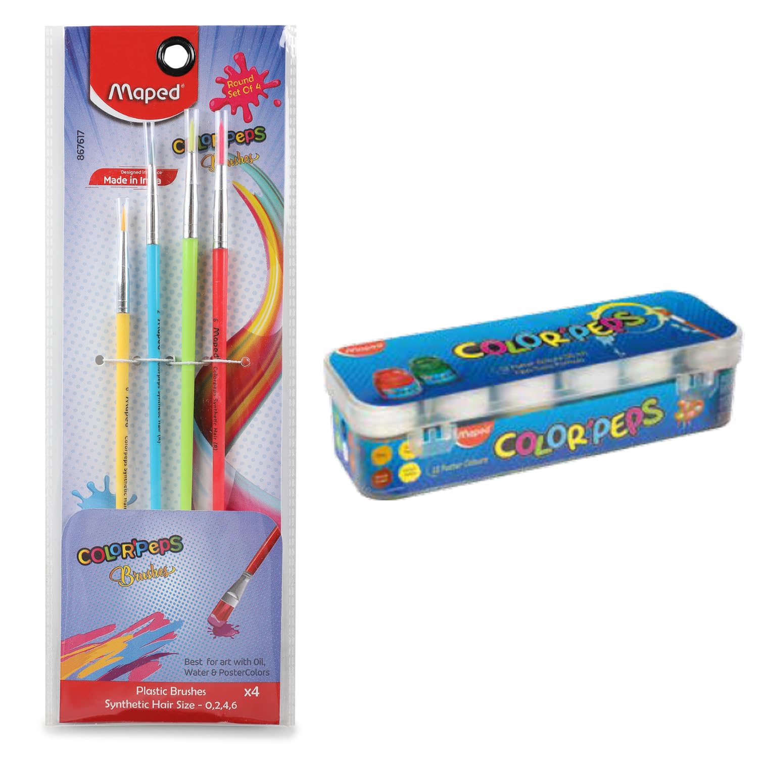 Maped Painting Kit 12 Shade of Poster Colours 4 Plastic Handle ...