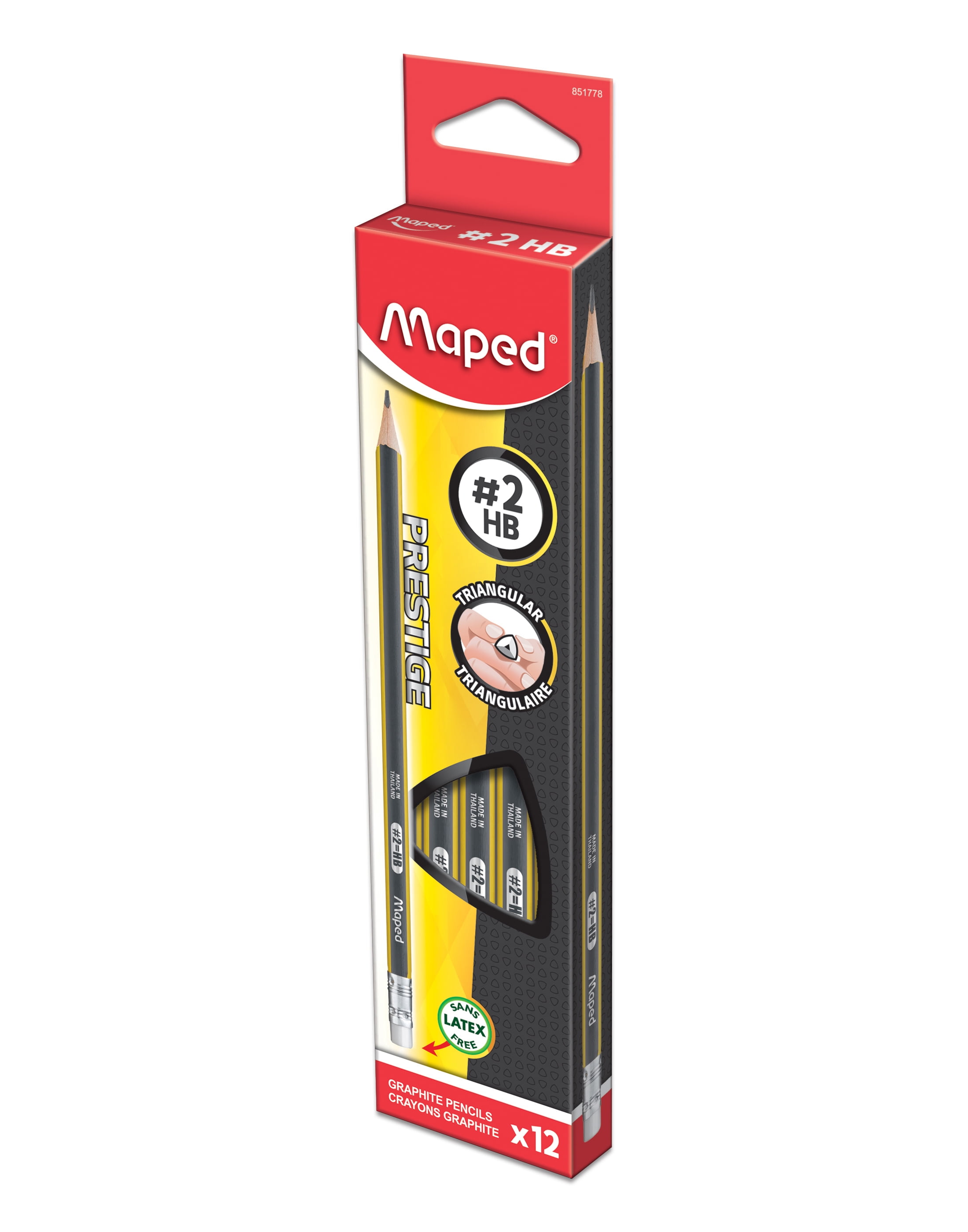 Maped Prestige Yellow Striped Triangular Graphite Pencils, 12 Pieces ...