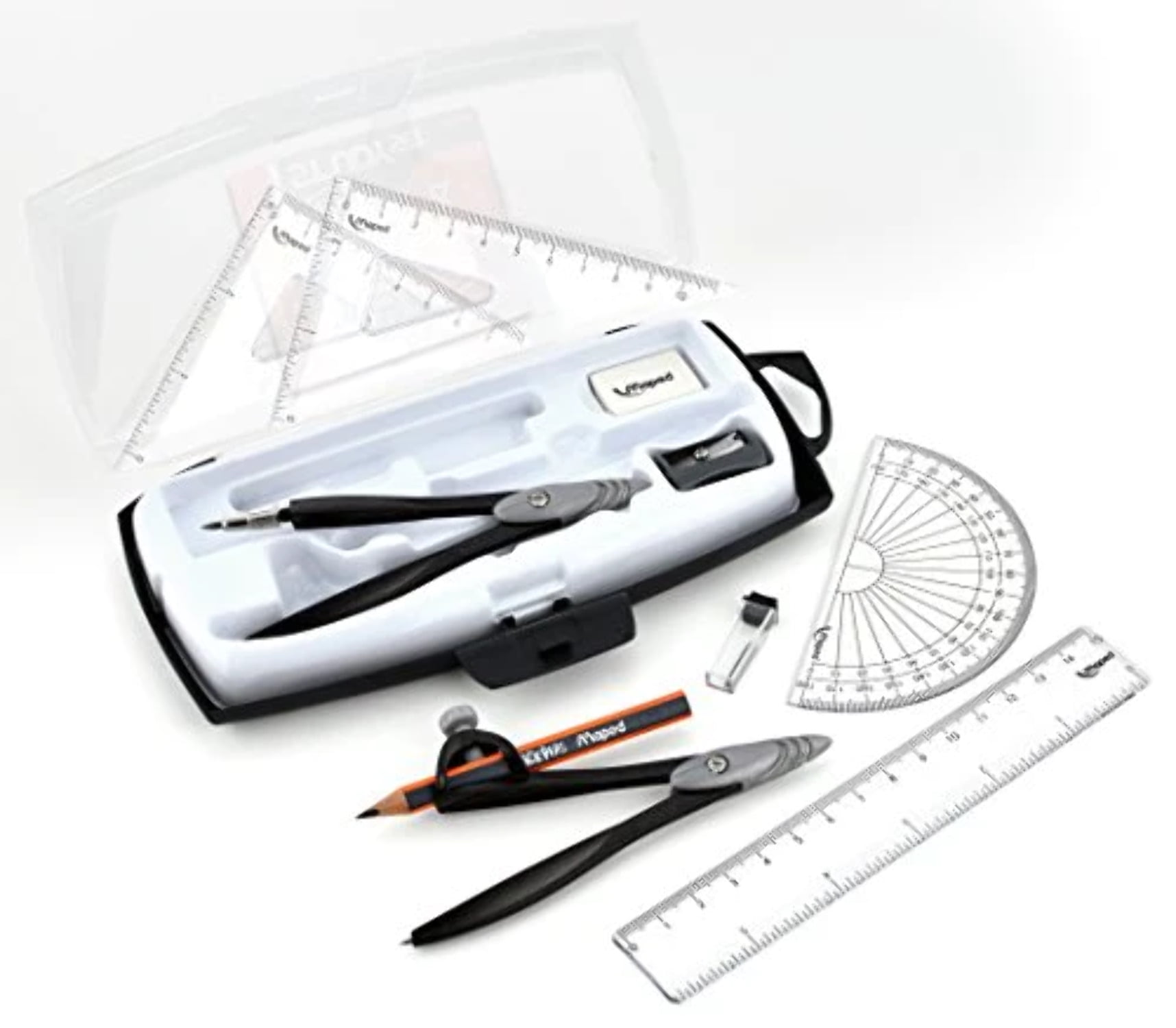Maped Study Geometry 10 Piece Set, Includes 2 Metal Study Compasses, 2 ...