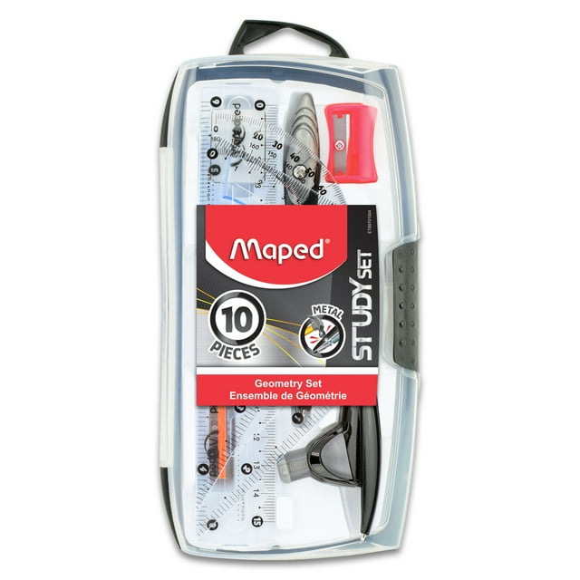 Maped Study Geometry 10 Piece Set with Metal Compasses & Measuring ...