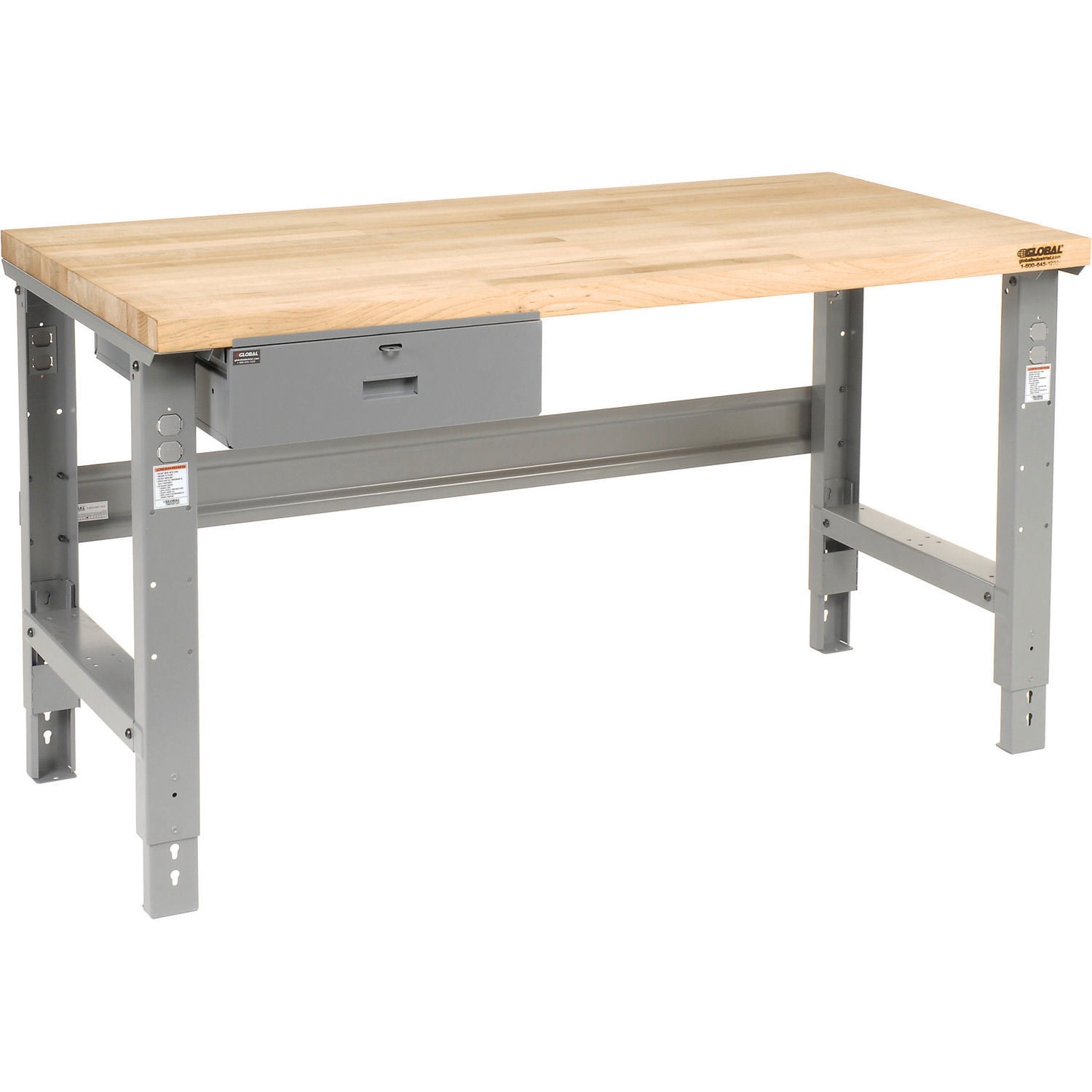 Maple Butcher Block Square Edge Top Workbench with Drawer, 60"W x 30"D ...