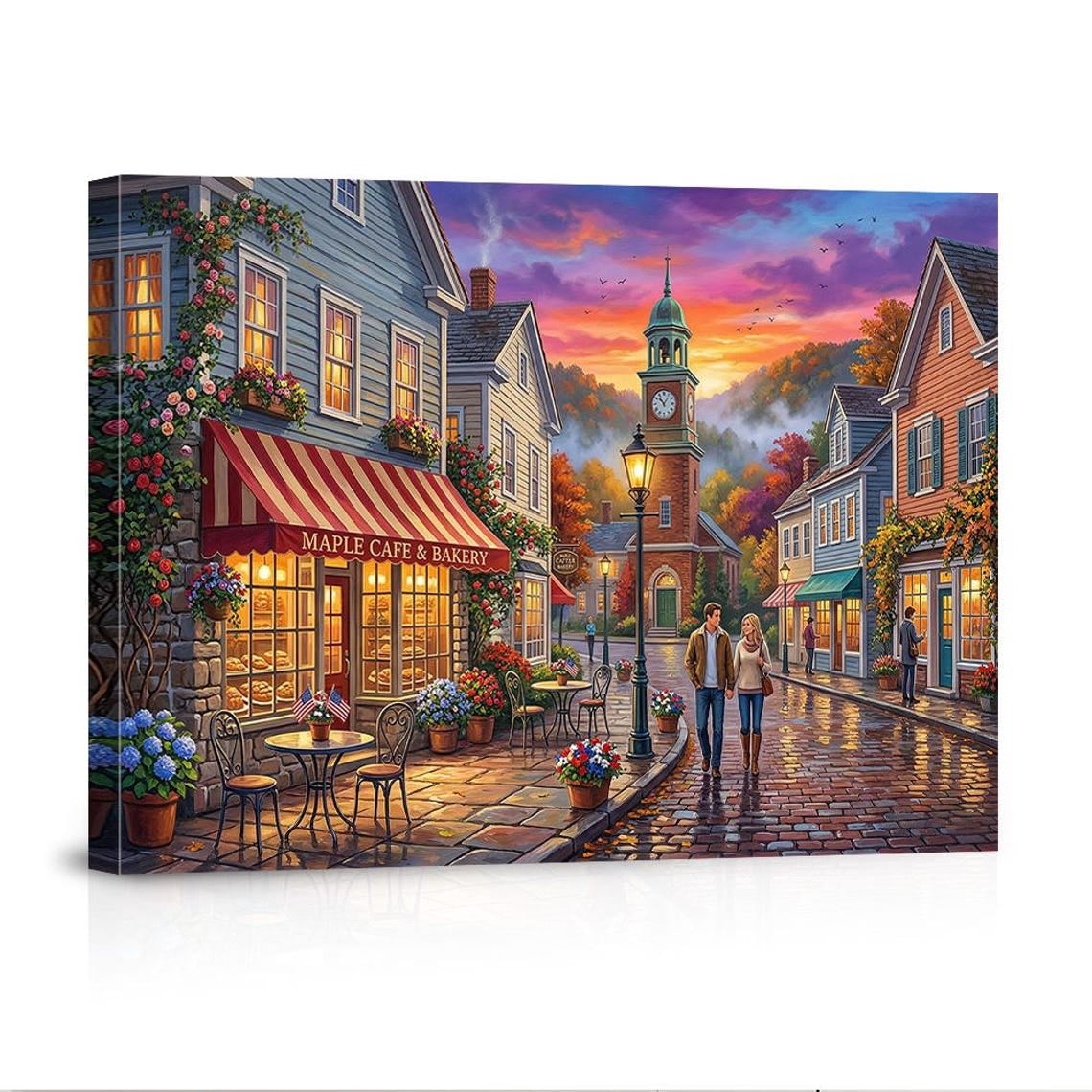 Maple Cafe Small Town Sunset Cozy Folk Art For Living Room Bedroom Home ...
