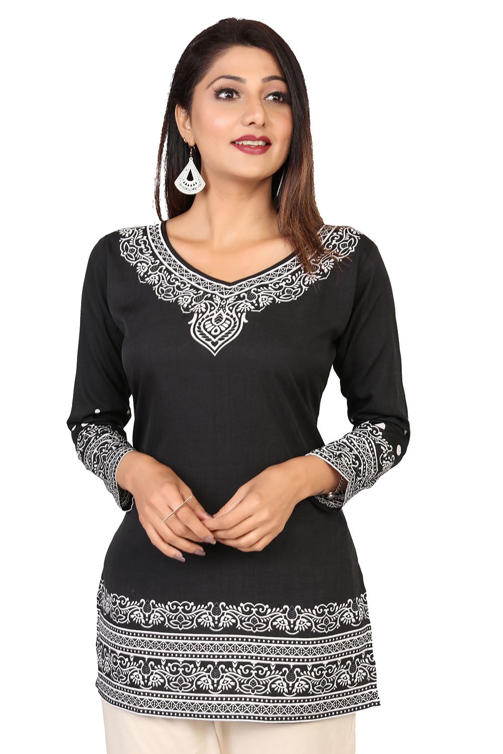 Maple Clothing India Tunic Tops Kurti Women's Indian Apparel (Black, S ...