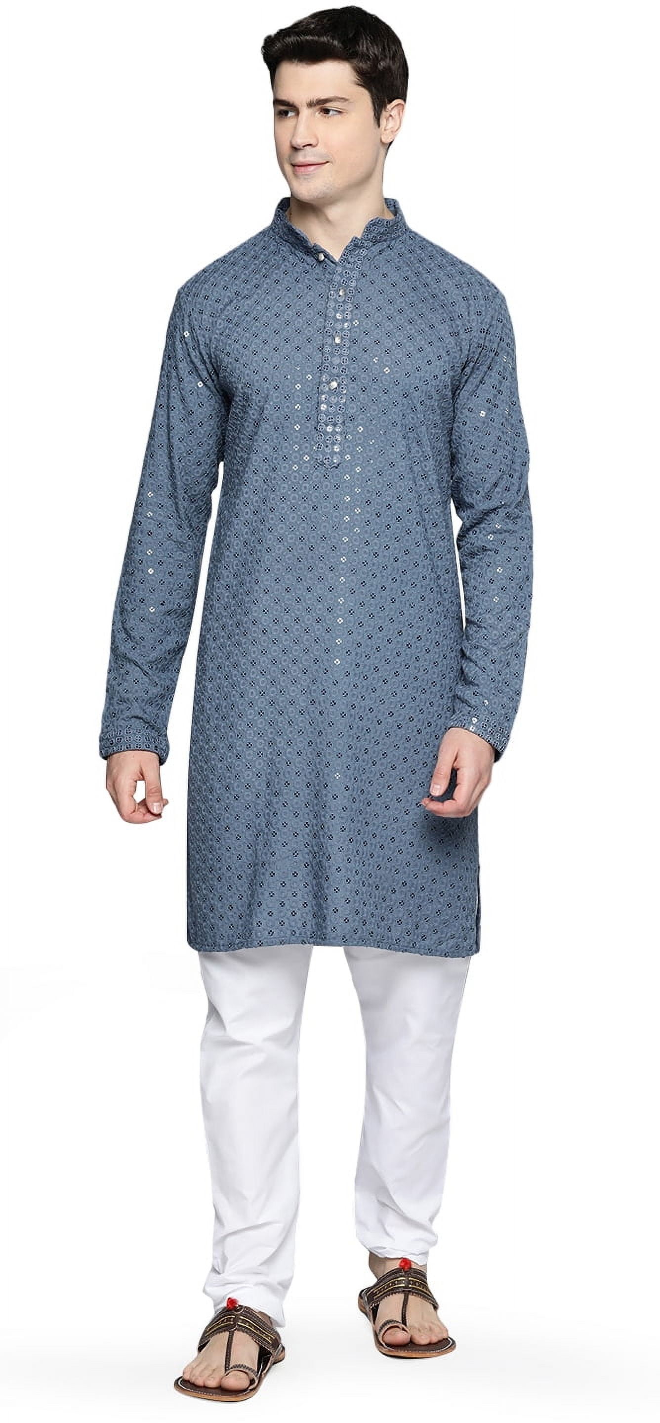 Maple Clothing Indian Chikankari Sequined Cotton Men's Kurta Pajama ...
