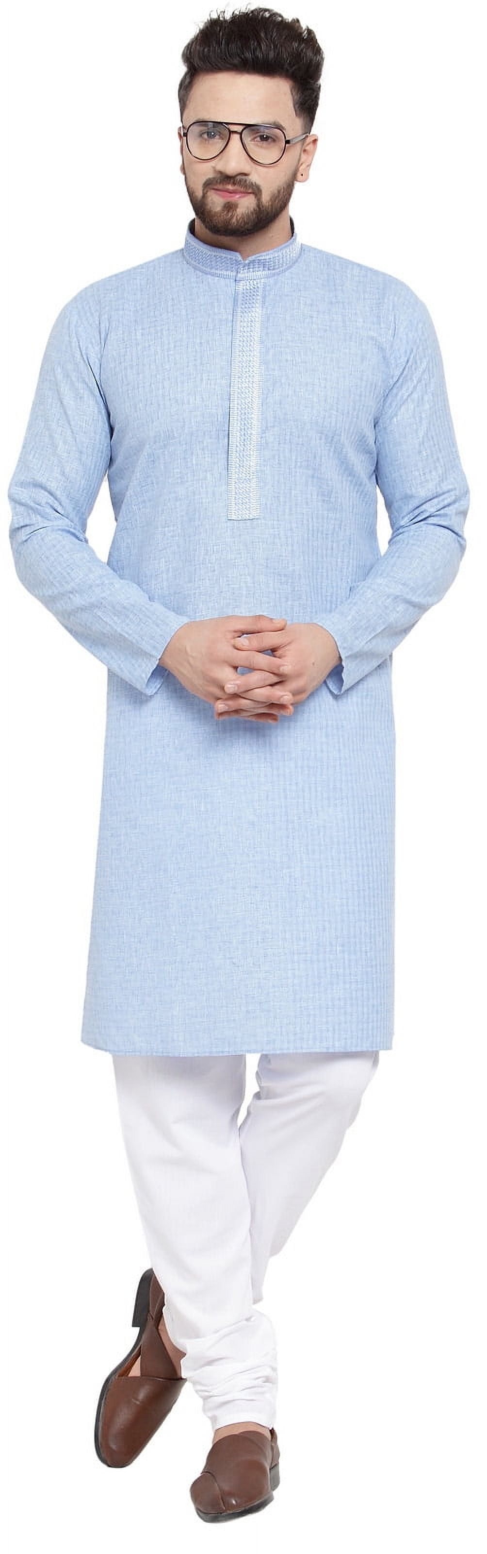 Maple Clothing Indian Ethnic Wear Men's Kurta Pajama Cotton (Sky Blue ...