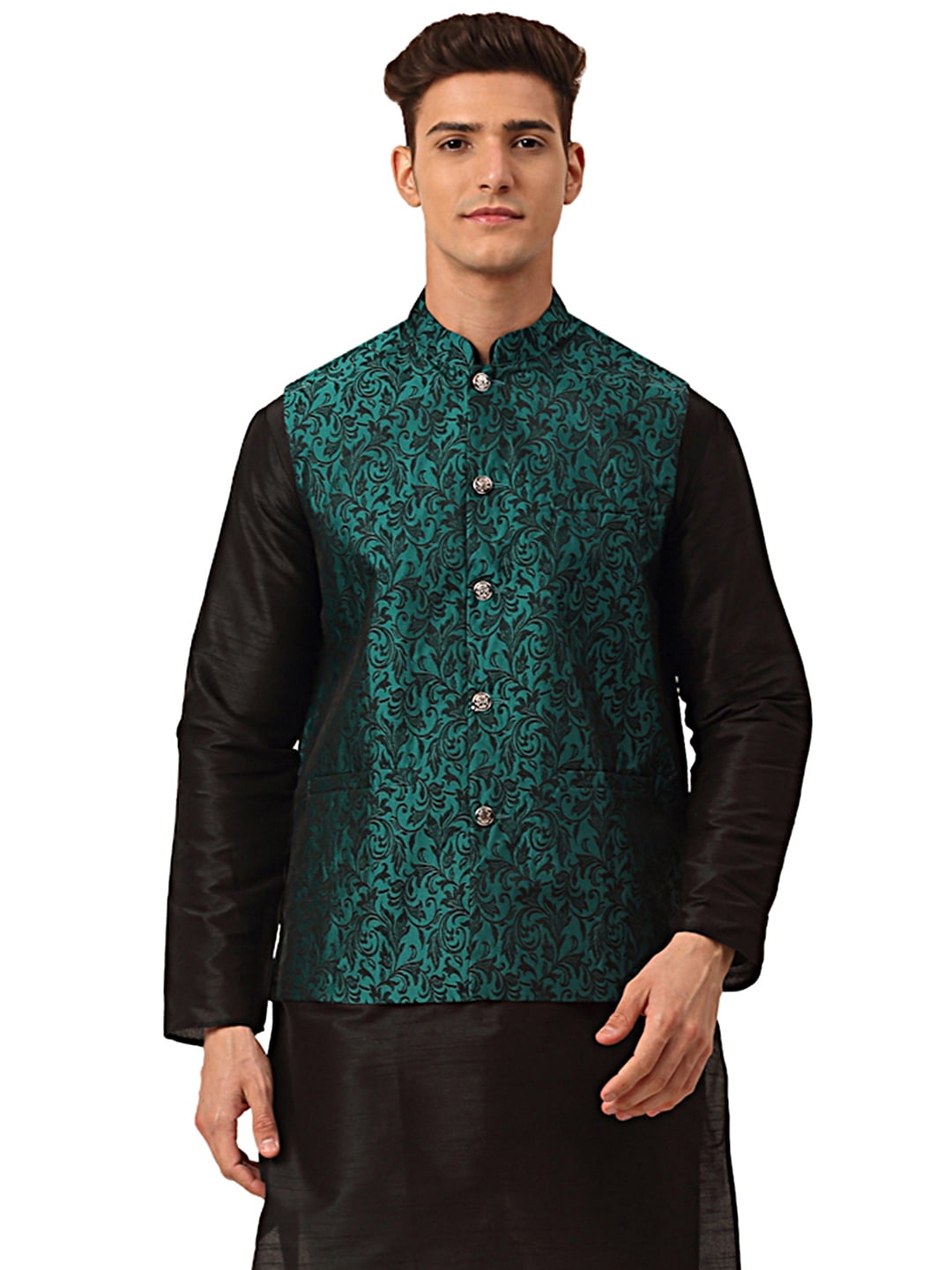 Maple Clothing Jacquard Men's Sleeveless Traditional Indian Closed Neck ...