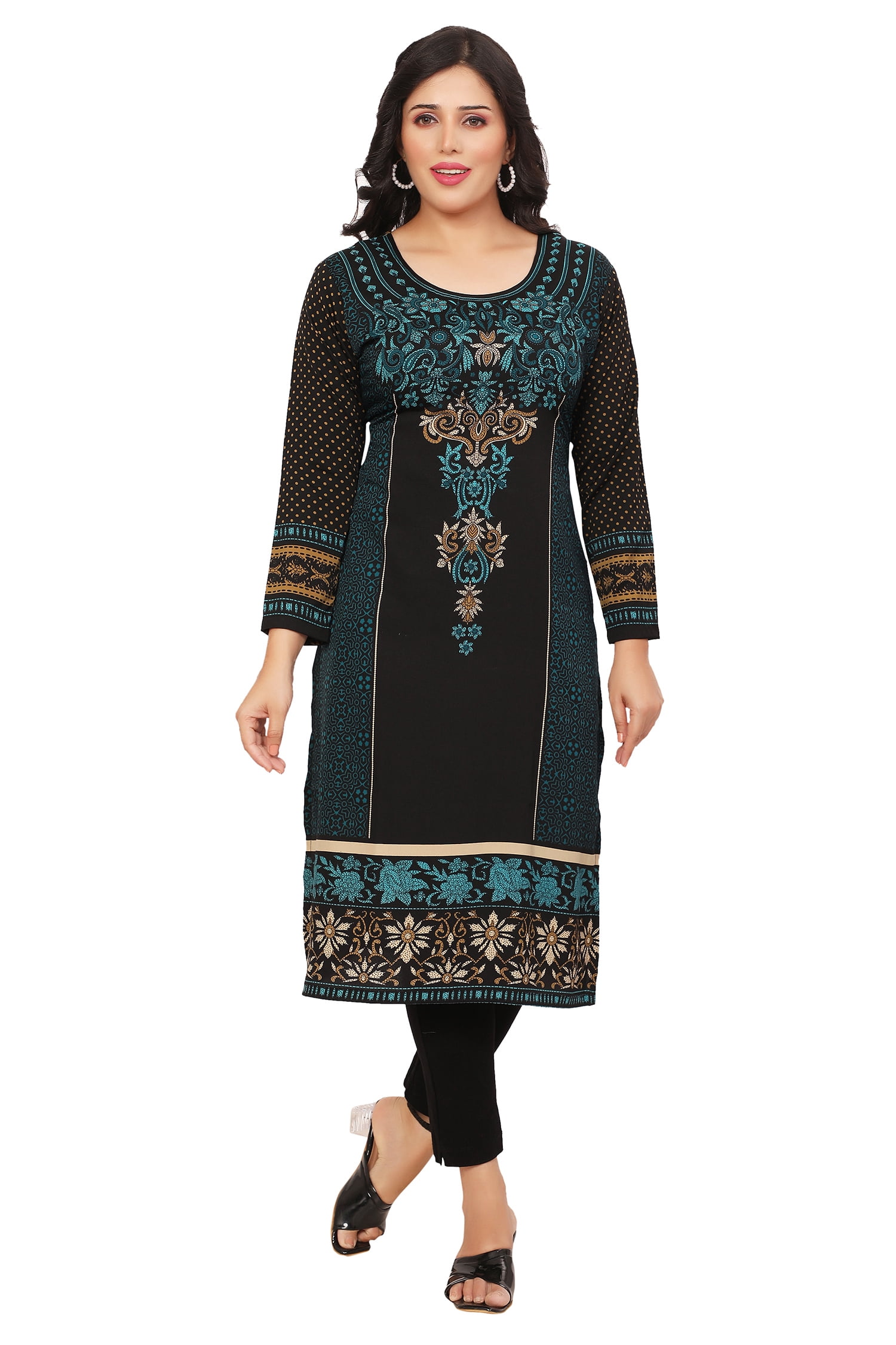 Maple Clothing Long Kurta Top Tunic Women's India Clothing (Black/Green ...
