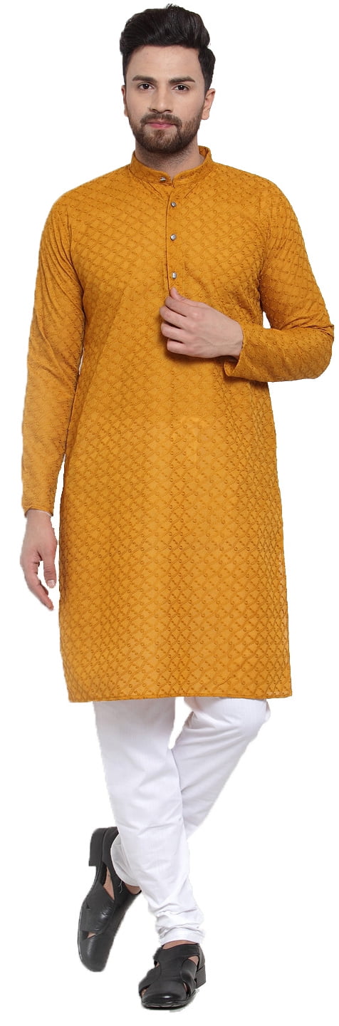 Maple Clothing Men's Cotton Chikan Kurta Pajama Evening Wear India ...