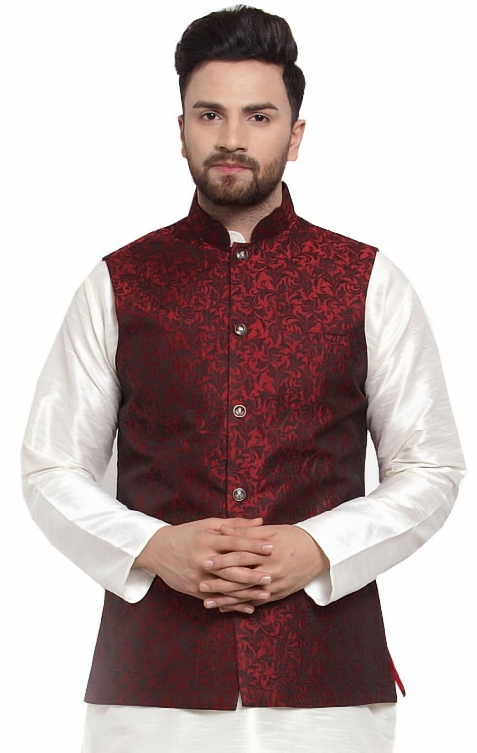 Maple Clothing Men's Jacquard Nehru Jacket Traditional India Waistcoat ...