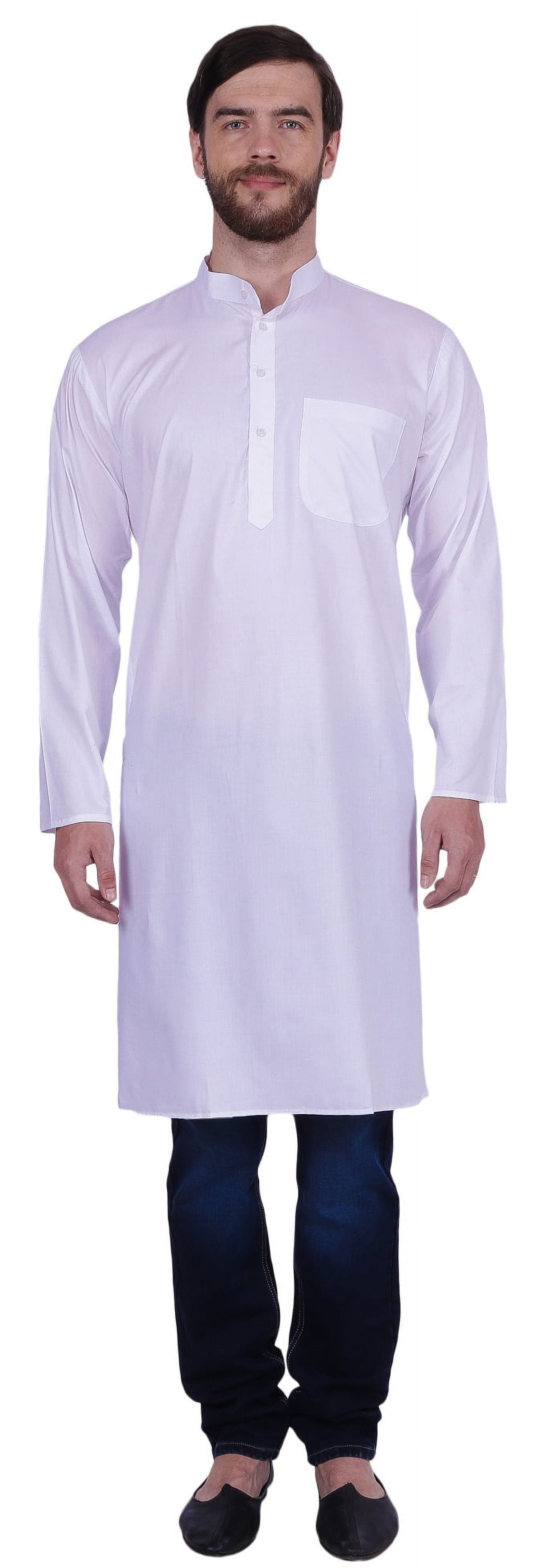 Cotton Long Kurta Solid Color Cotton Indian Clothing for Men (White ...