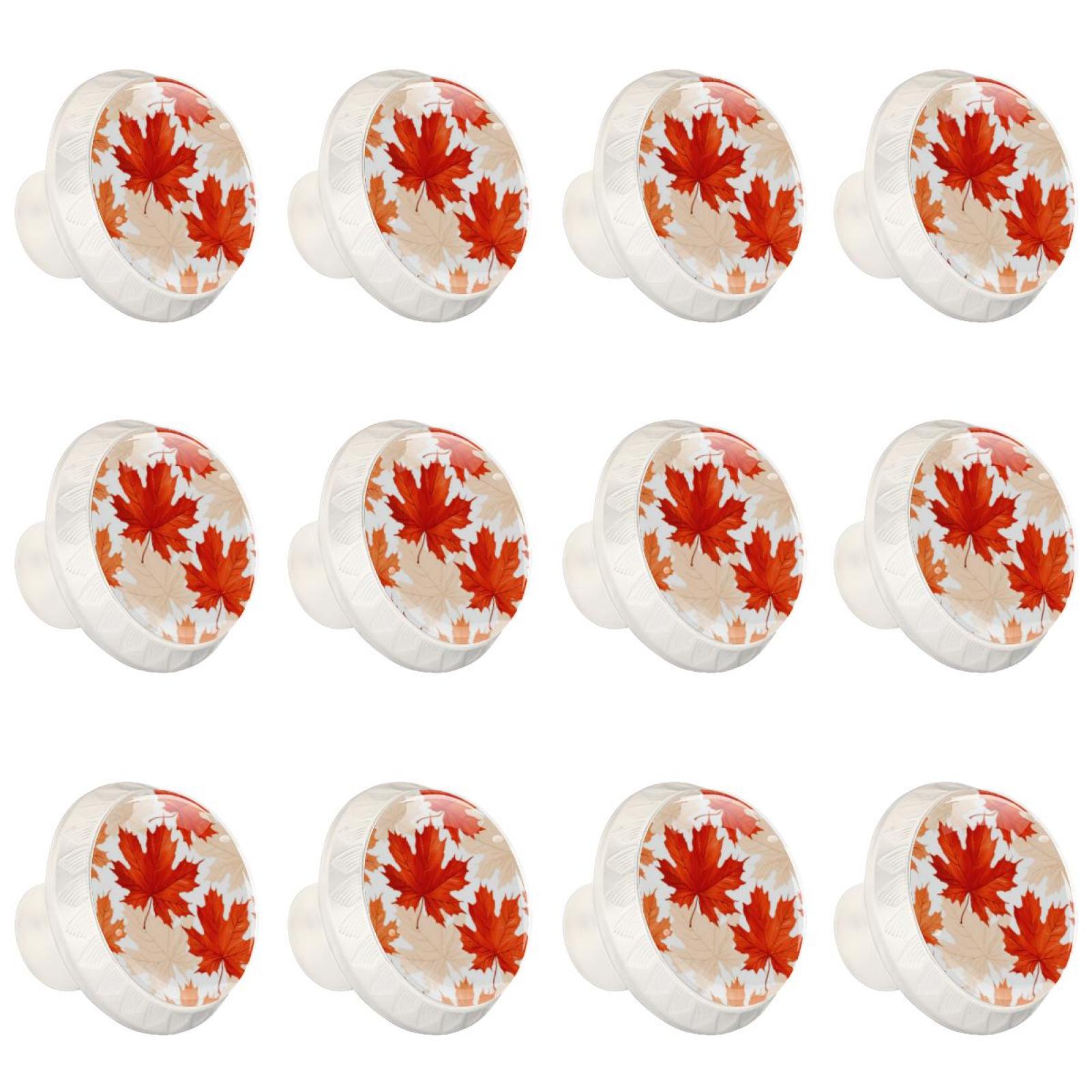 Maple Leaf 12 Pcs White Round Drawer Pulls with Screws,ABS and Glass Cabinet Handles for Kitchen ...