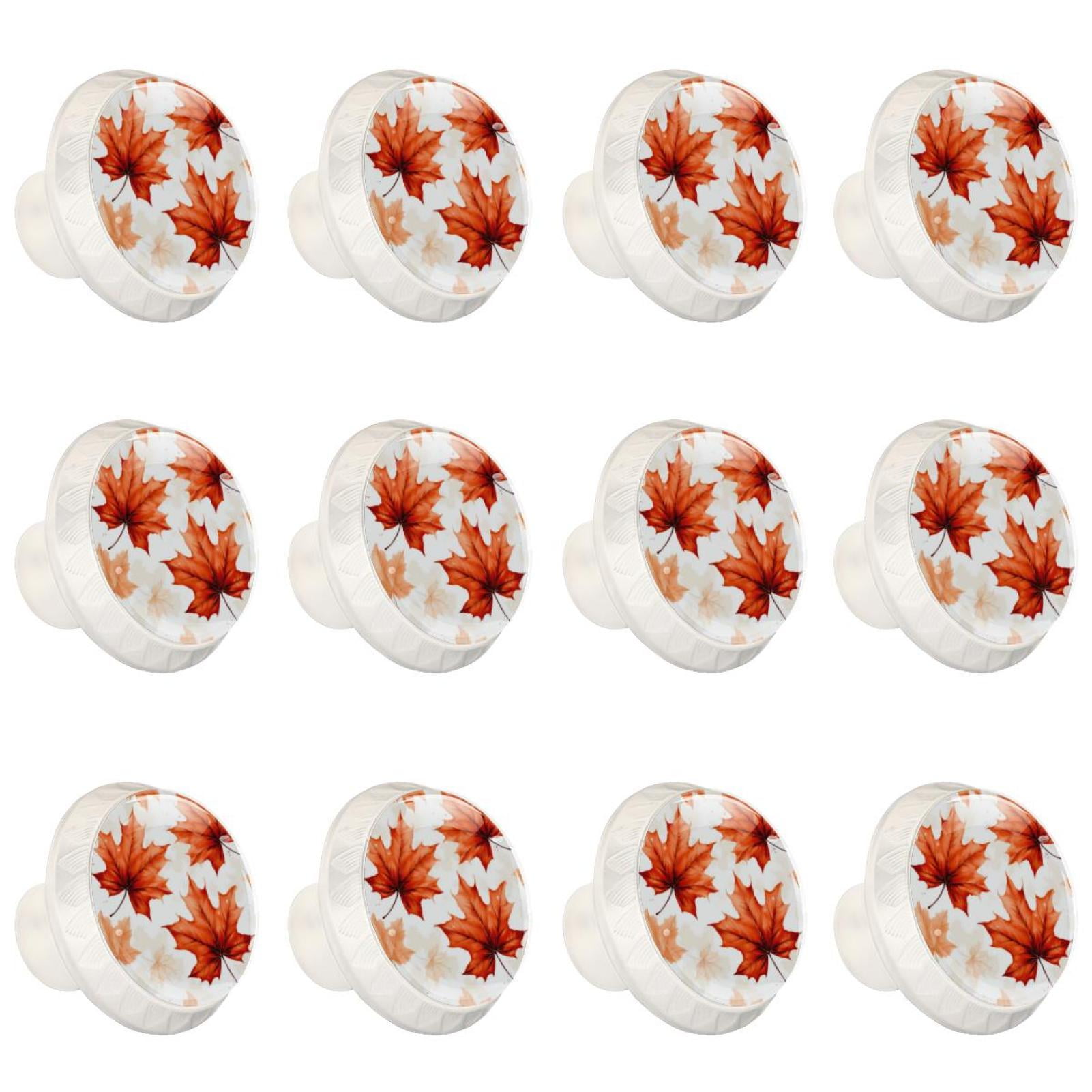 Maple Leaf 12 Pcs White Round Drawer Pulls with Screws,ABS and Glass Cabinet Handles for Kitchen ...