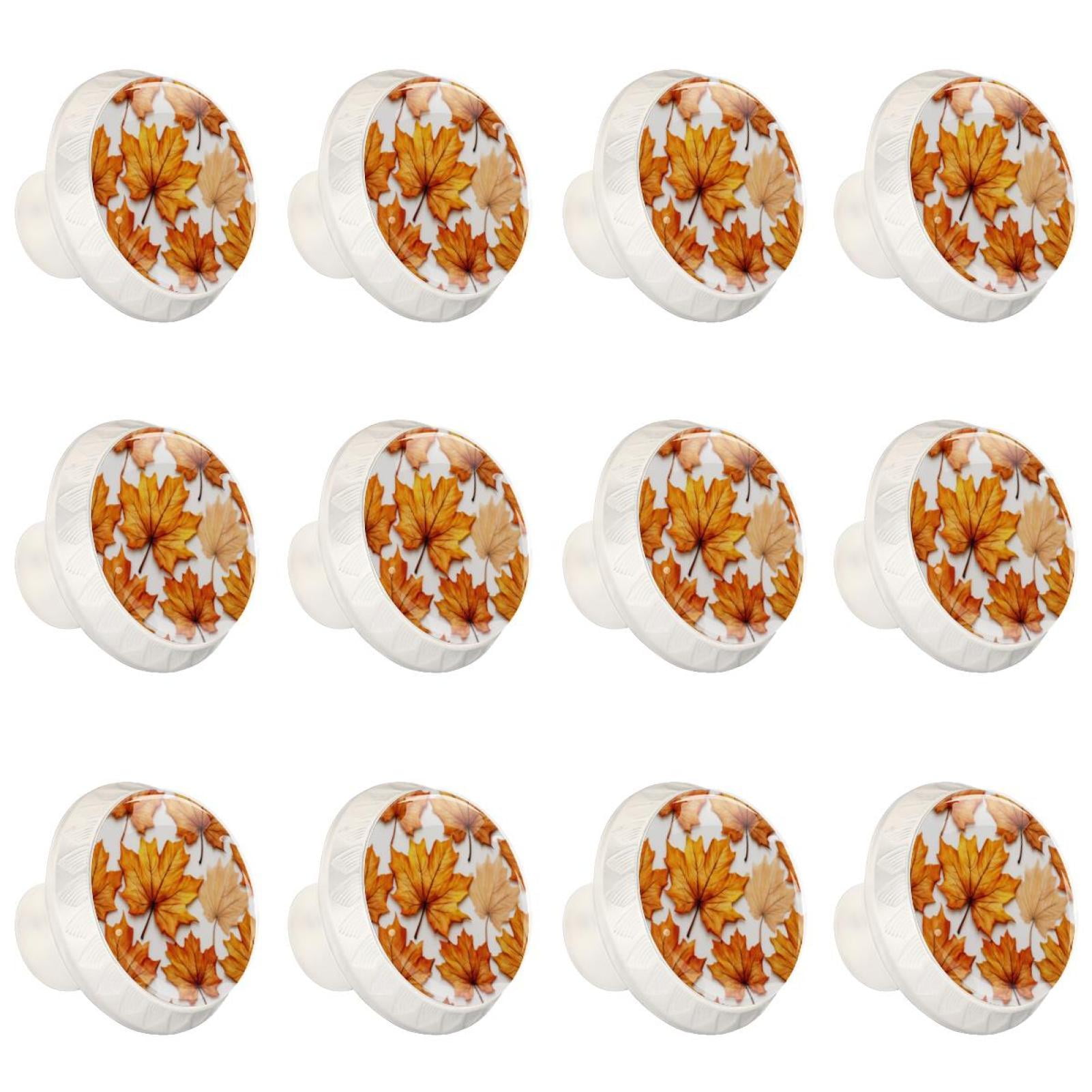 Maple Leaf 12 Pcs White Round Drawer Pulls with Screws,ABS and Glass Cabinet Handles for Kitchen ...