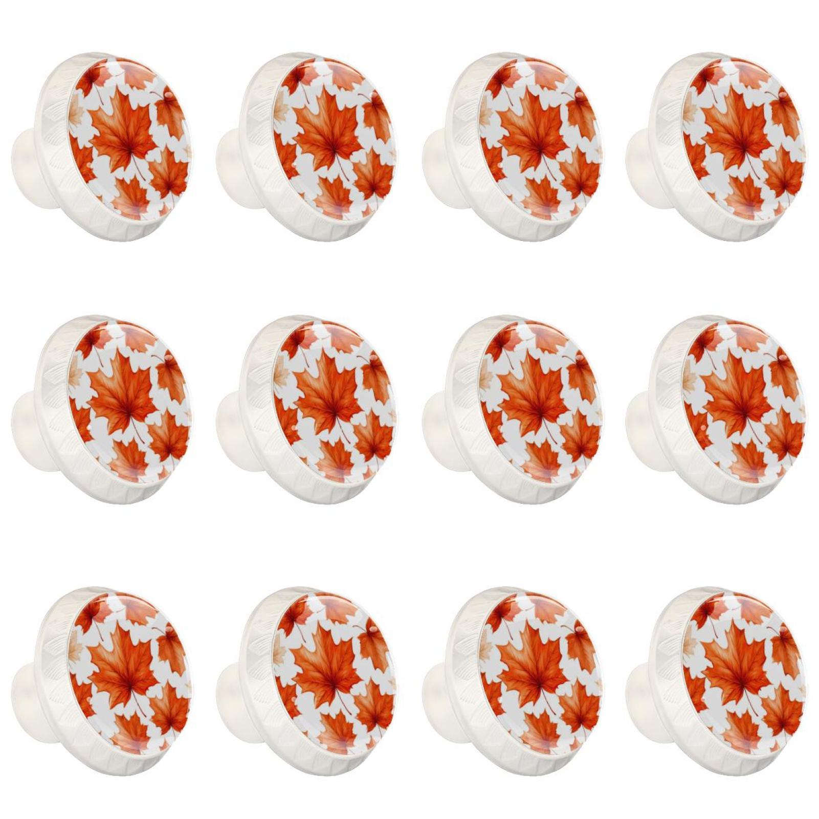 Maple Leaf 12 Pcs White Round Drawer Pulls with Screws,ABS and Glass Cabinet Handles for Kitchen ...