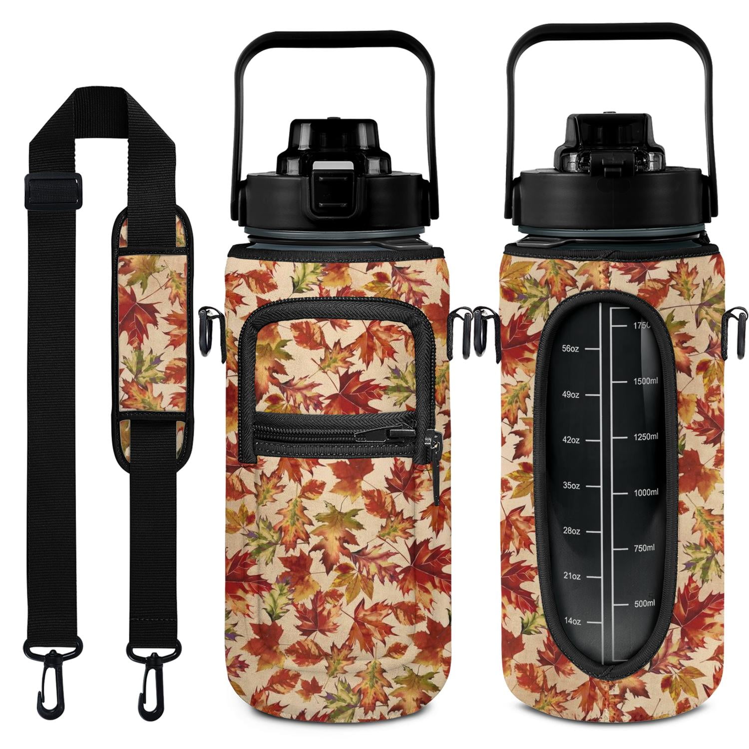 Maple Leaf 64 Oz Water Bottle with Measurements - BPA Free Leakproof Sport Large Plastic Water ...