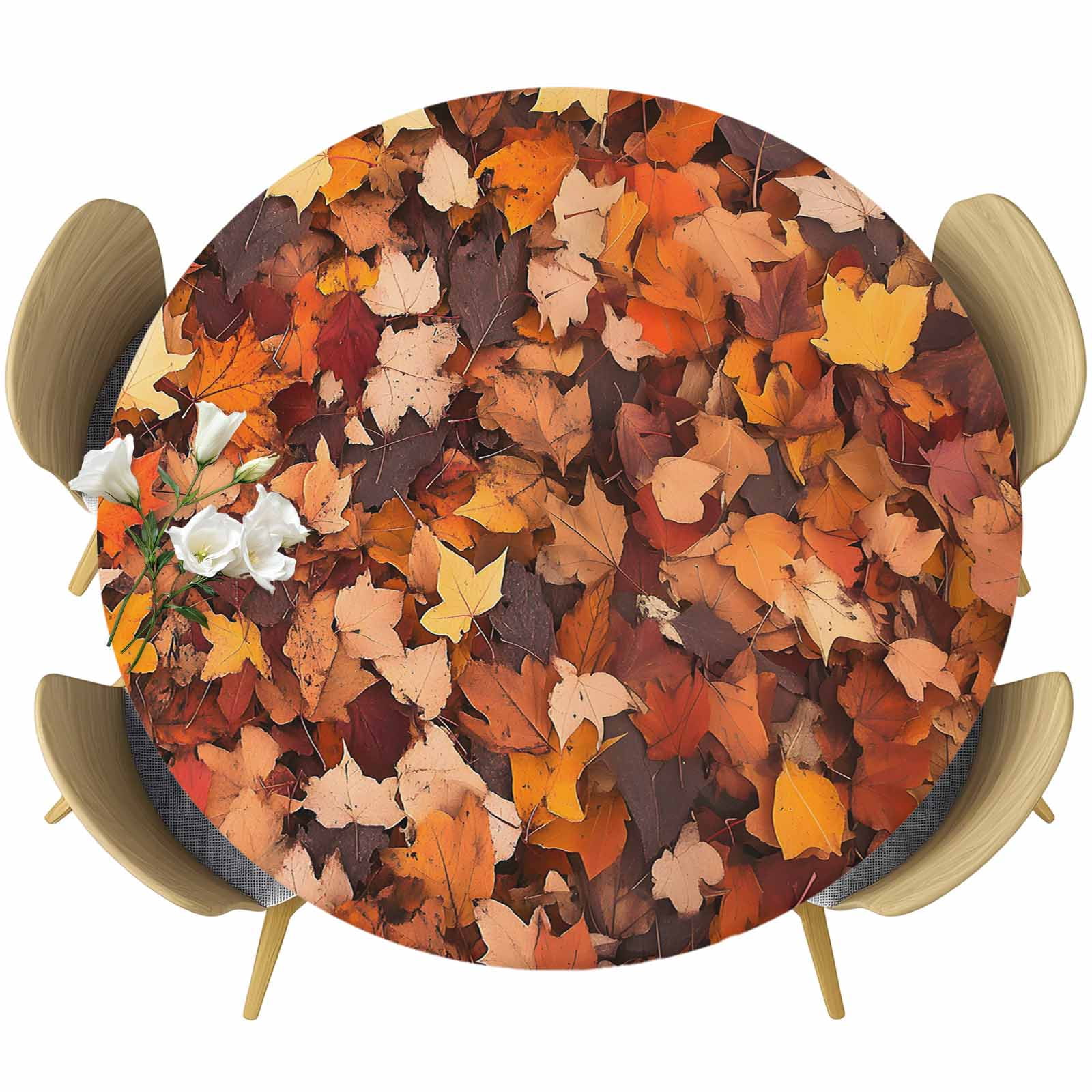 Maple Leaf Autumn Round Tablecloth 45-54 Inch Round Fitted Table Cloth ...