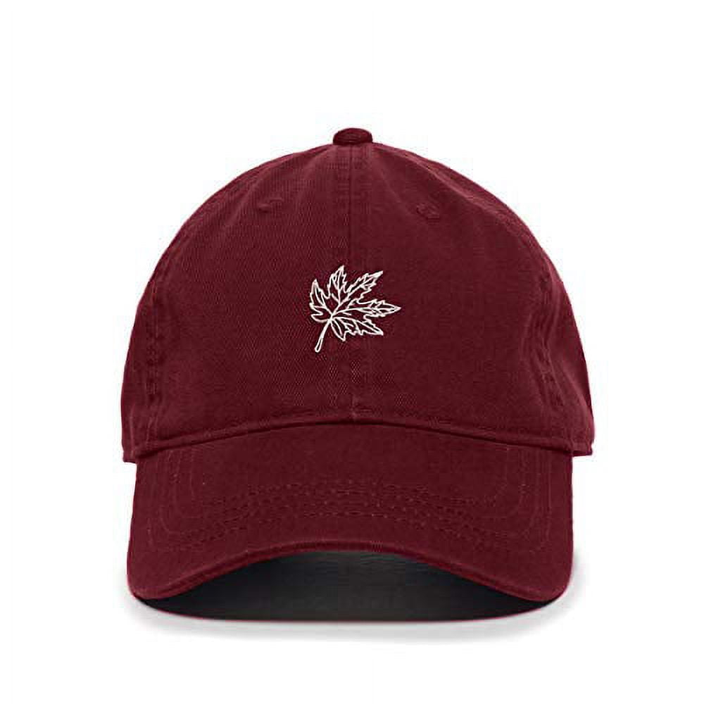 Maple Leaf Baseball Cap Embroidered Cotton Adjustable Dad Hat Burgundy ...