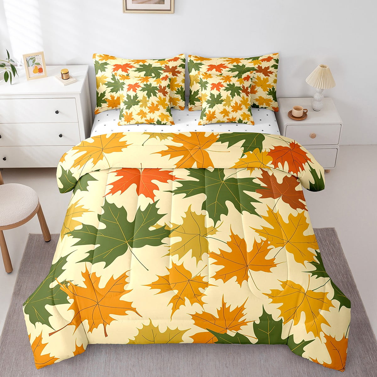 Maple Leaf Bed in a Bag King Size Comforter Set 7 Pieces,Colorful ...