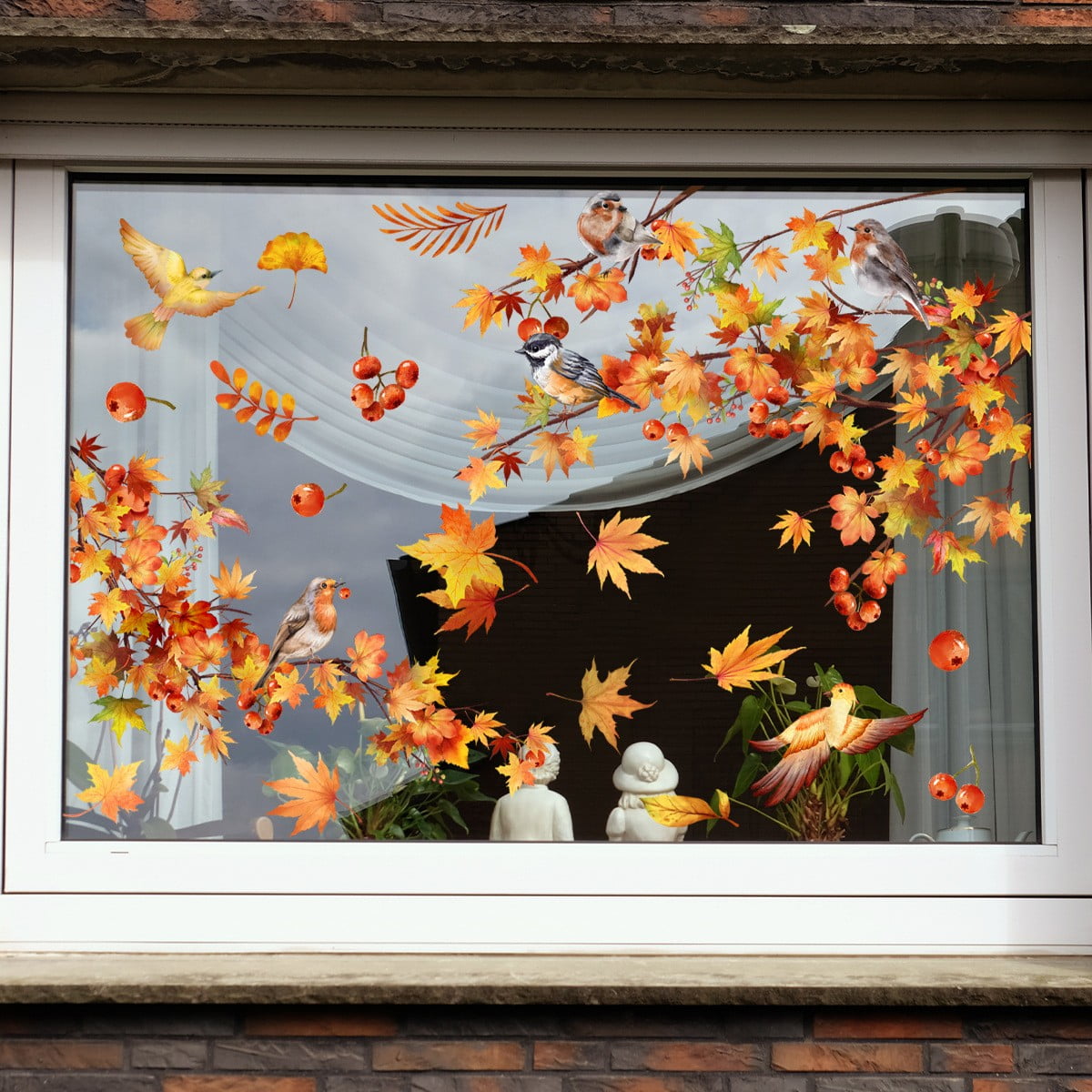 Maple Leaf Bird Static Cling Window Stickers Double Sided Removable ...