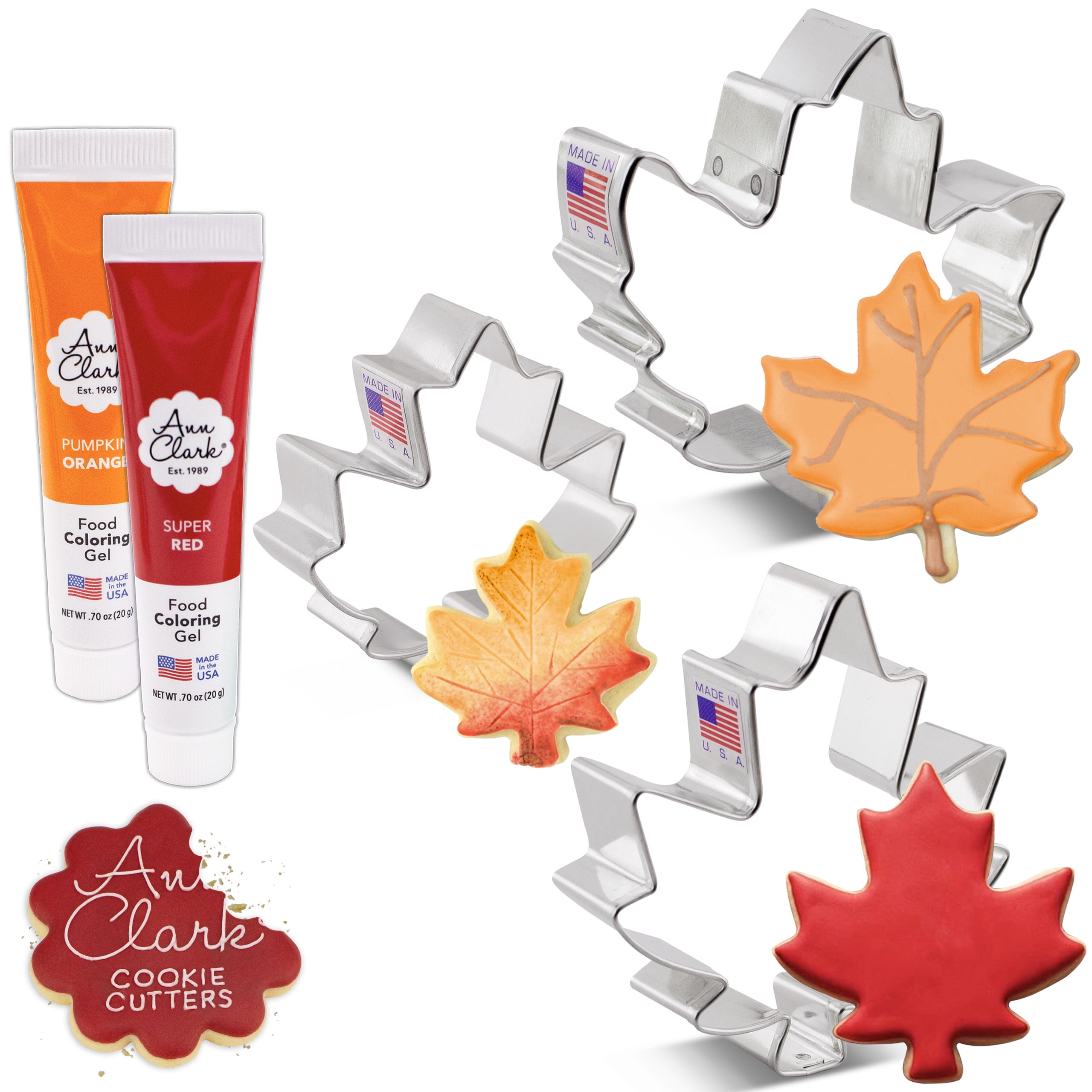 Maple Leaf Cookie Cutters and Food Coloring Gel 5-Pc Decorating Set ...