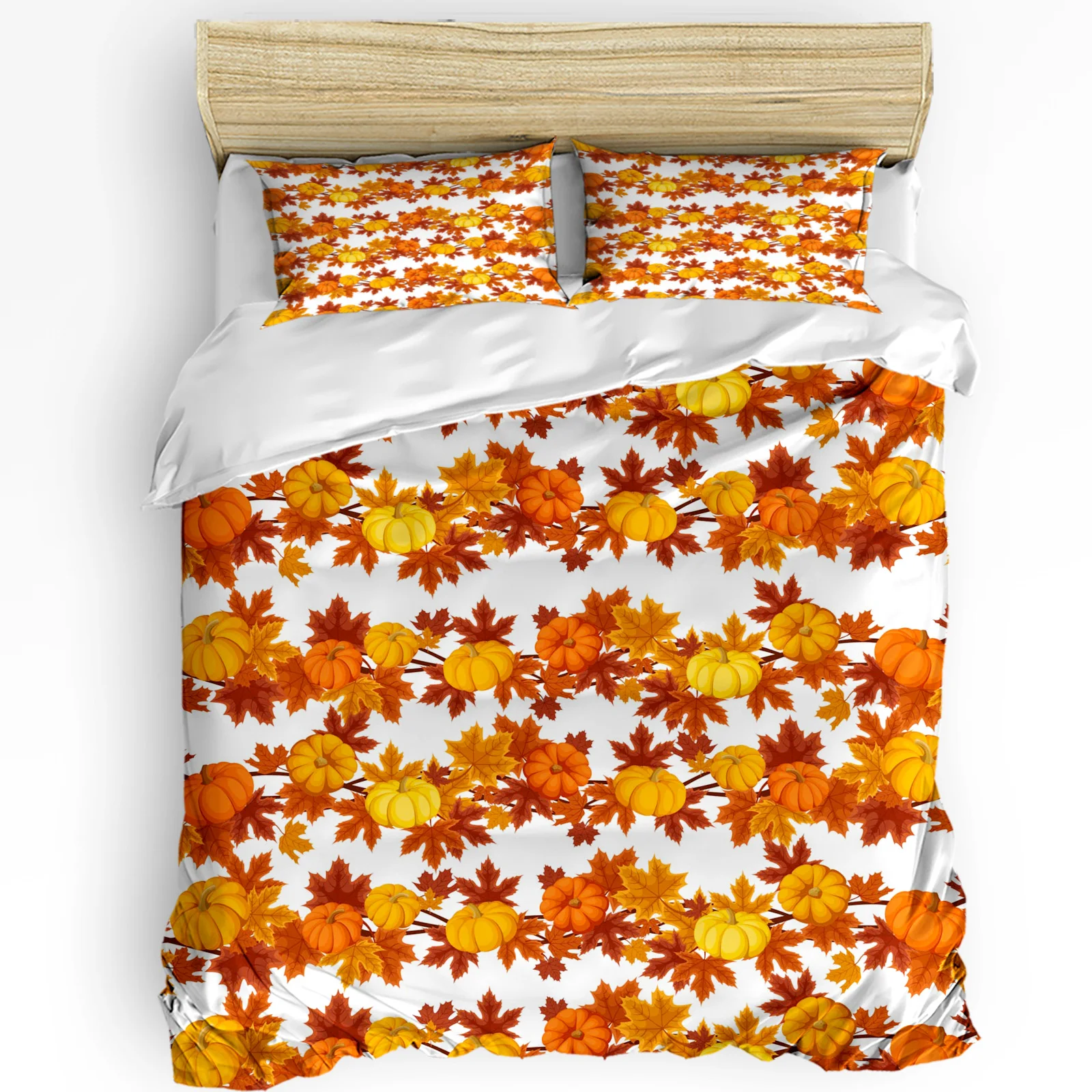 Maple Leaf Dots Autumn Art Printed Comfort Duvet Cover Pillow Case Home ...