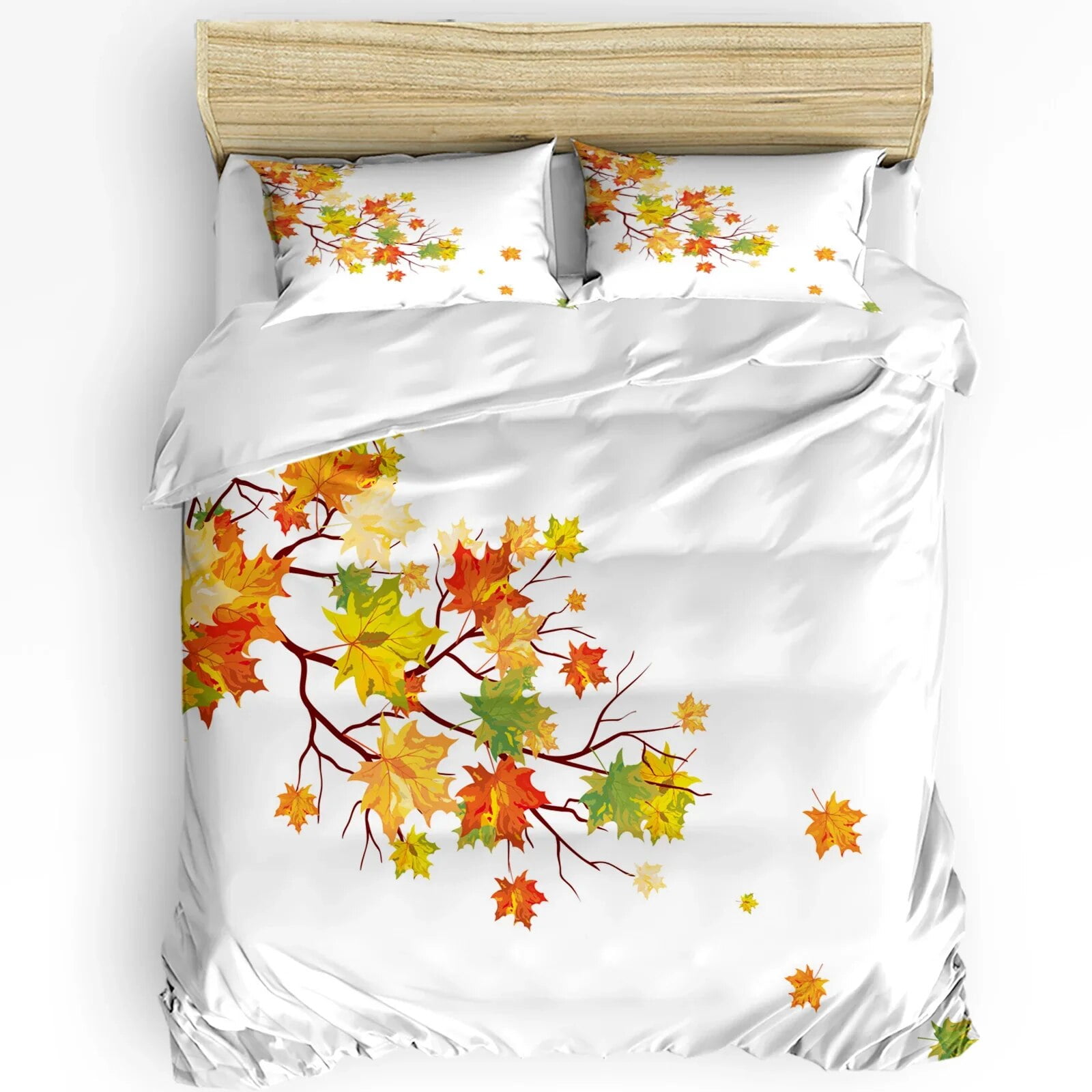 Maple Leaf Dots Autumn Art Printed Comfort Duvet Cover Pillow Case Home ...